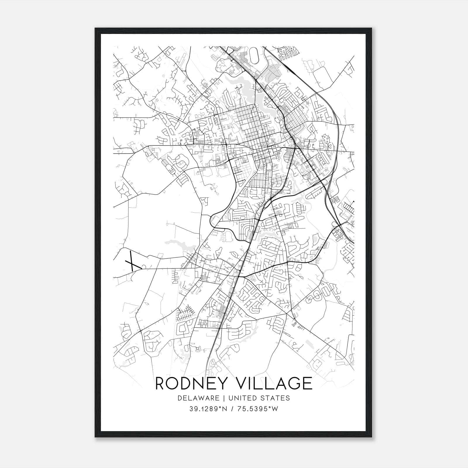 Rodney Village Delaware Map Poster, Modern Home Decor Wall Art Print ...
