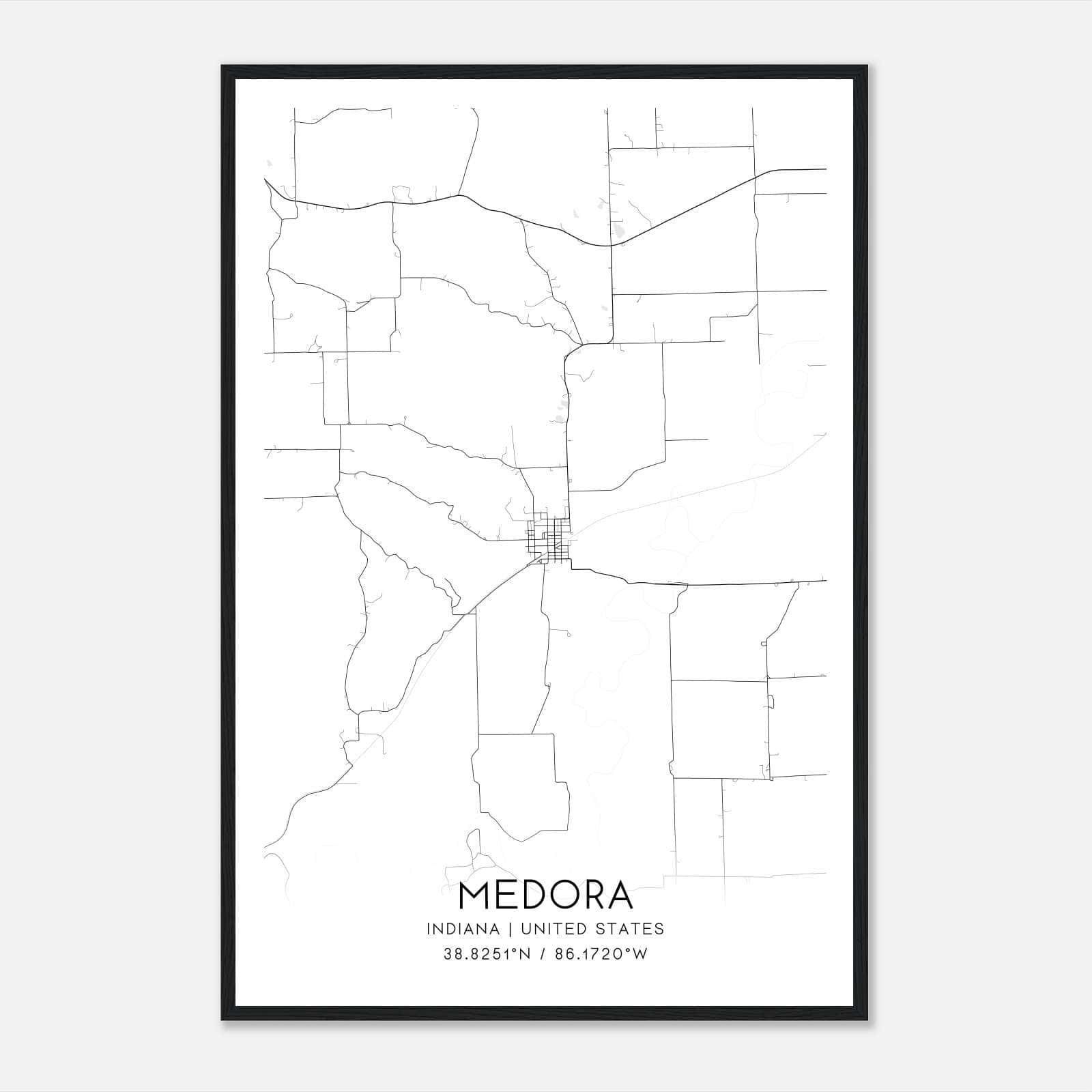 Medora Indiana Map Poster, Modern Home Decor Wall Art Print - Custom ...