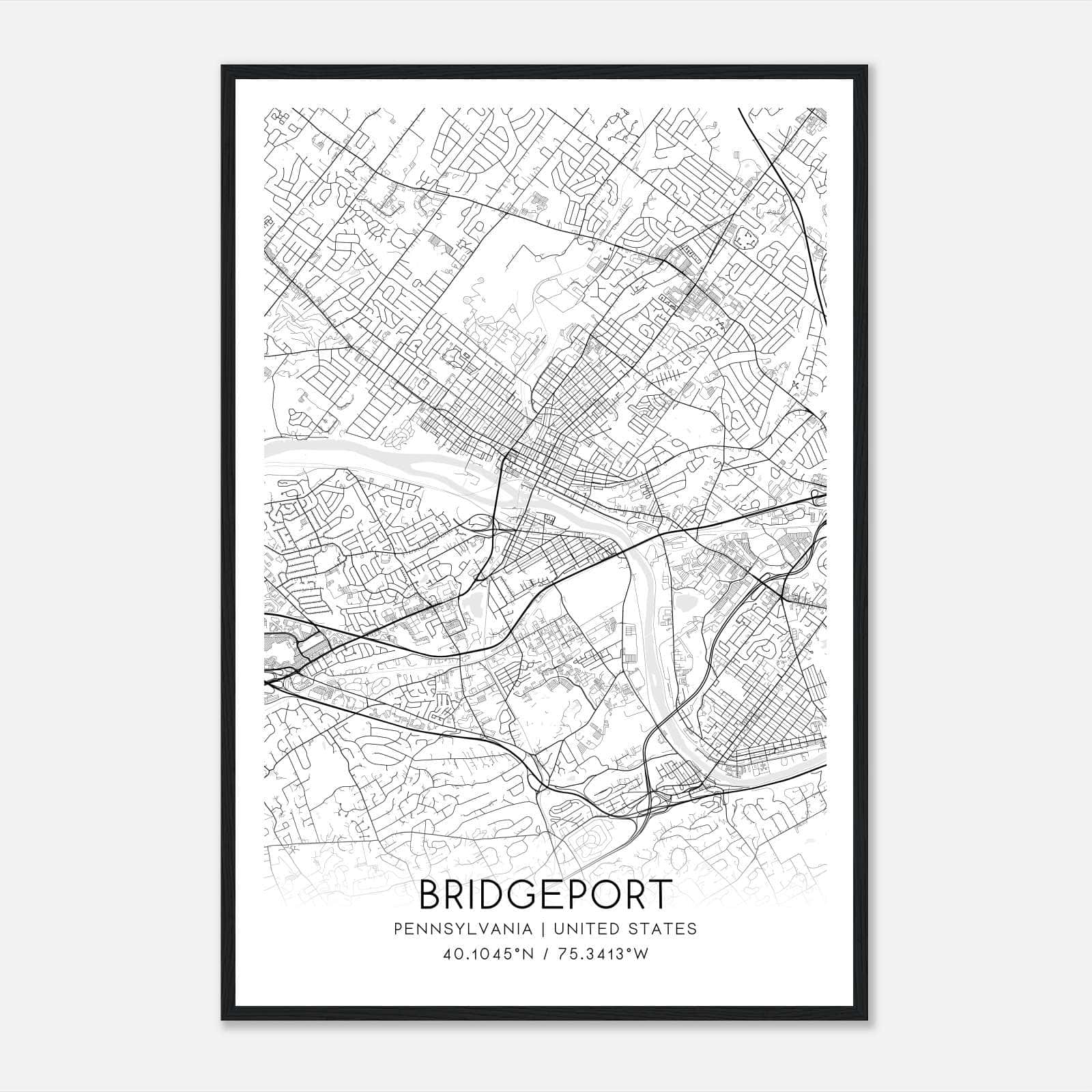 Bridgeport Pennsylvania Map Poster, Modern Home Decor Wall Art Print ...