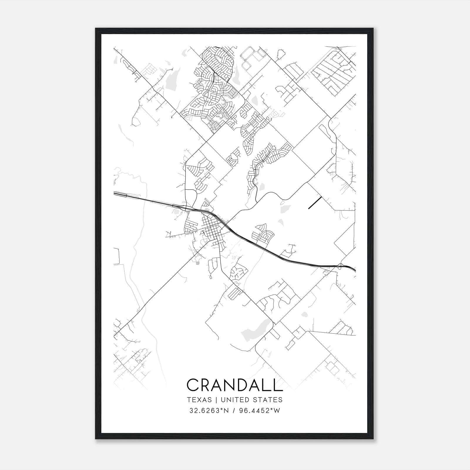 Crandall Texas Map Poster, Modern Home Decor Wall Art Print - Custom Maps & Posters