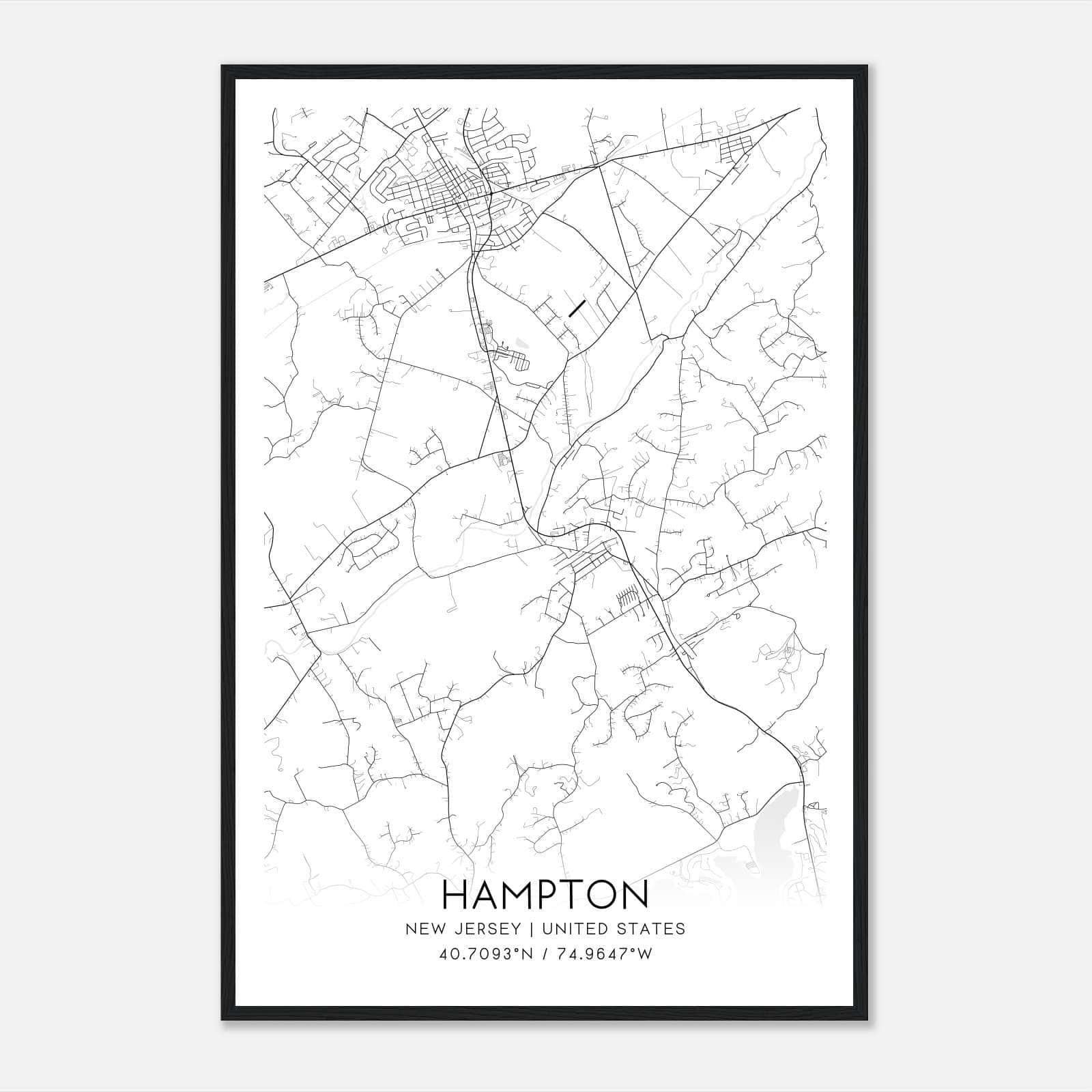 Hampton New Jersey Map Poster, Modern Home Decor Wall Art Print ...