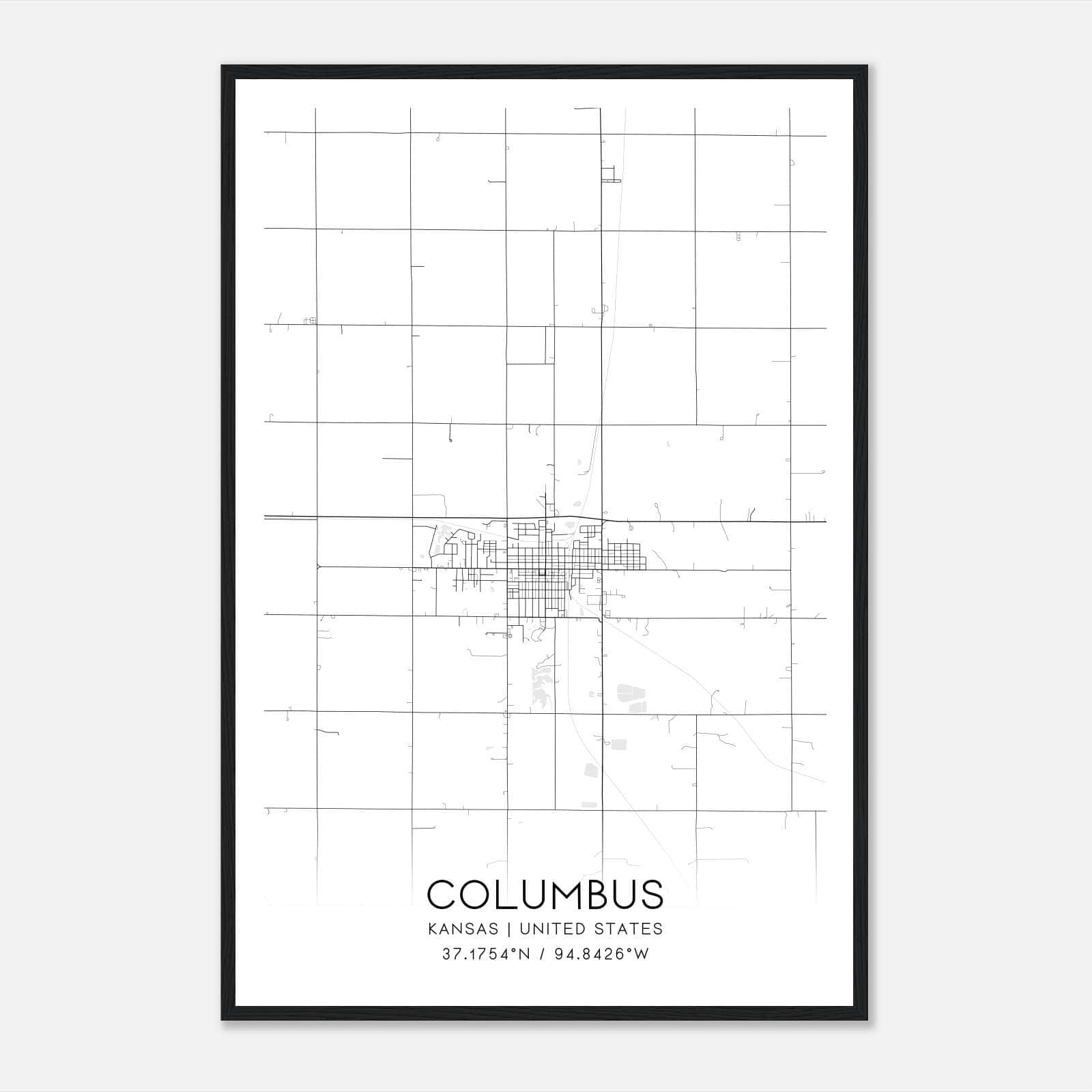 Columbus Kansas Map Poster, Modern Home Decor Wall Art Print - Custom ...