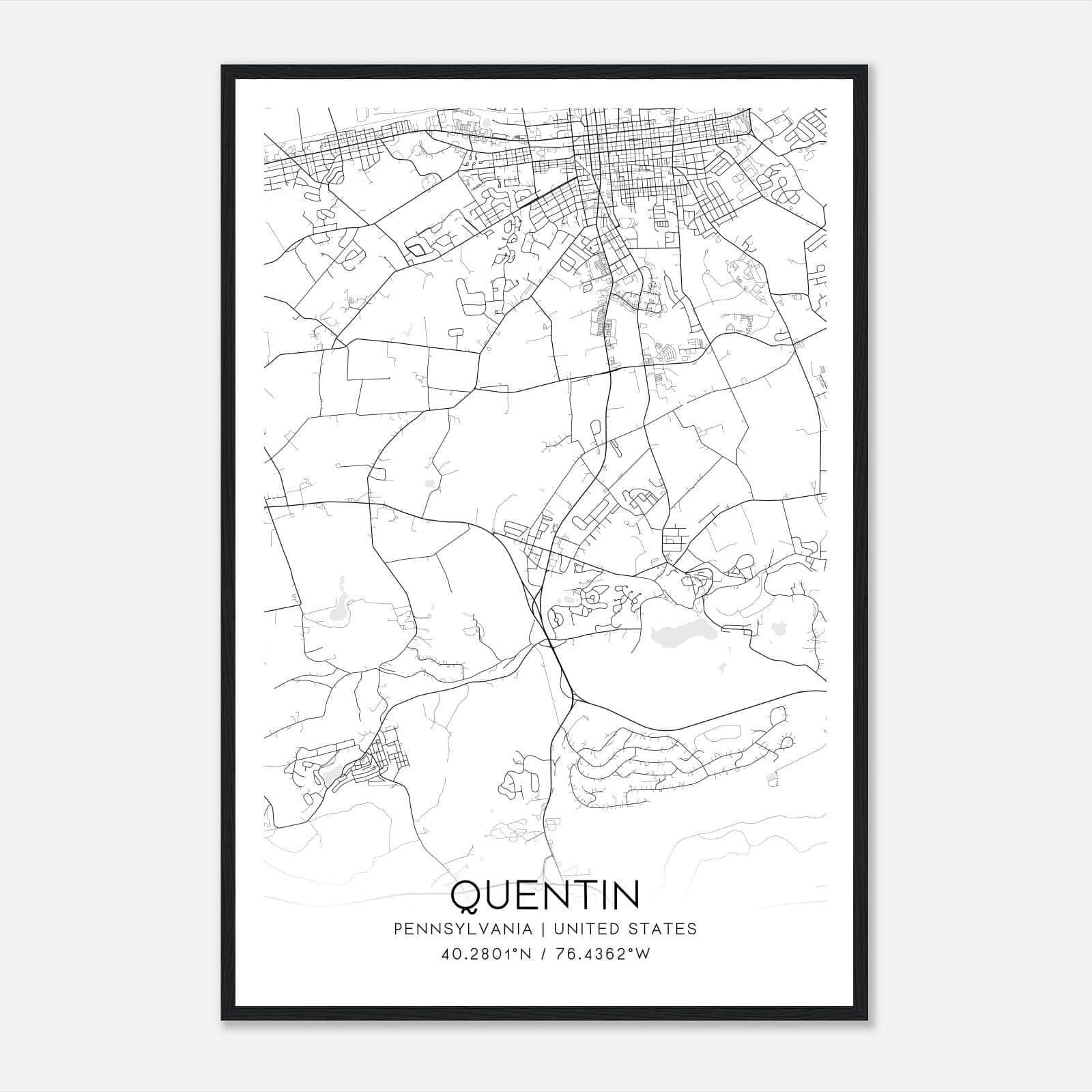 Quentin Pennsylvania Map Poster, Modern Home Decor Wall Art Print ...