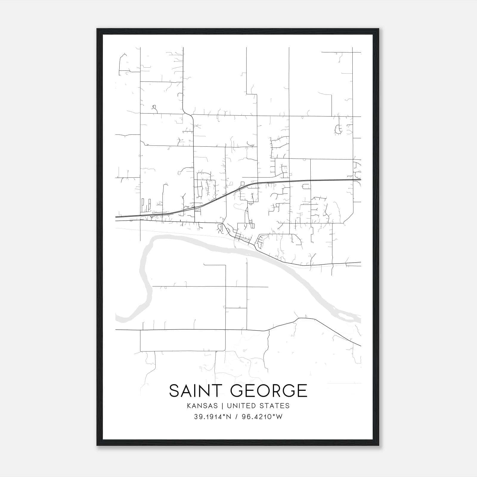 Saint George Kansas Map Poster, Modern Home Decor Wall Art Print ...