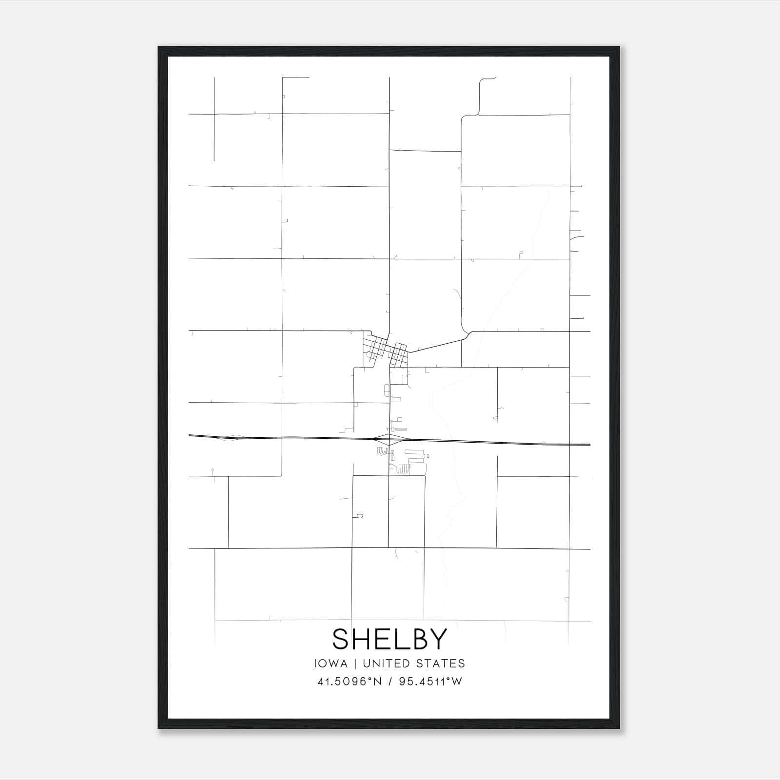 Shelby Iowa Map Poster, Modern Home Decor Wall Art Print - Custom Maps ...