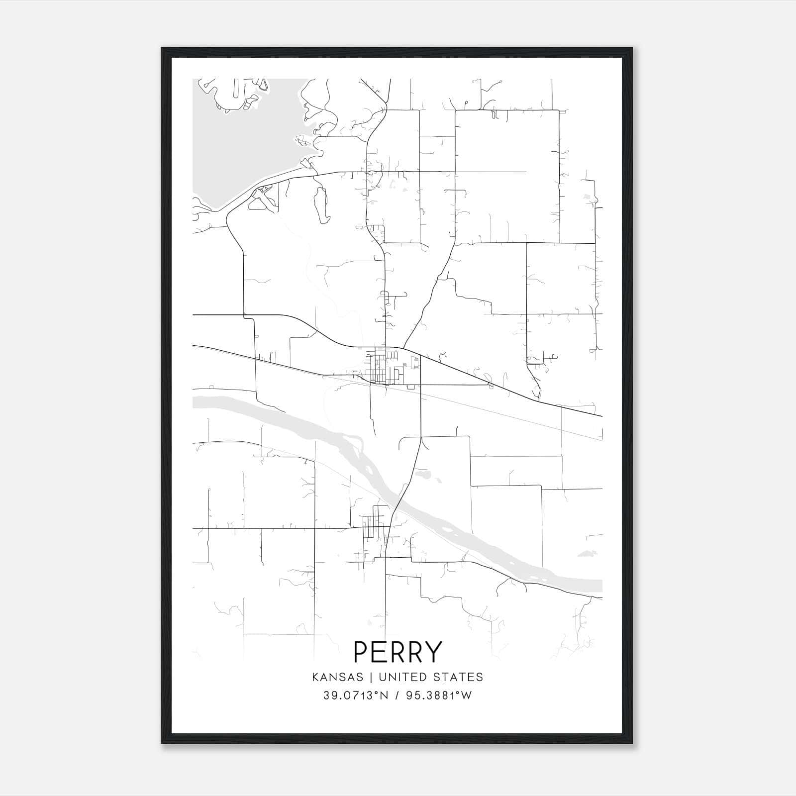 Perry Kansas Map Poster, Modern Home Decor Wall Art Print - Custom Maps ...