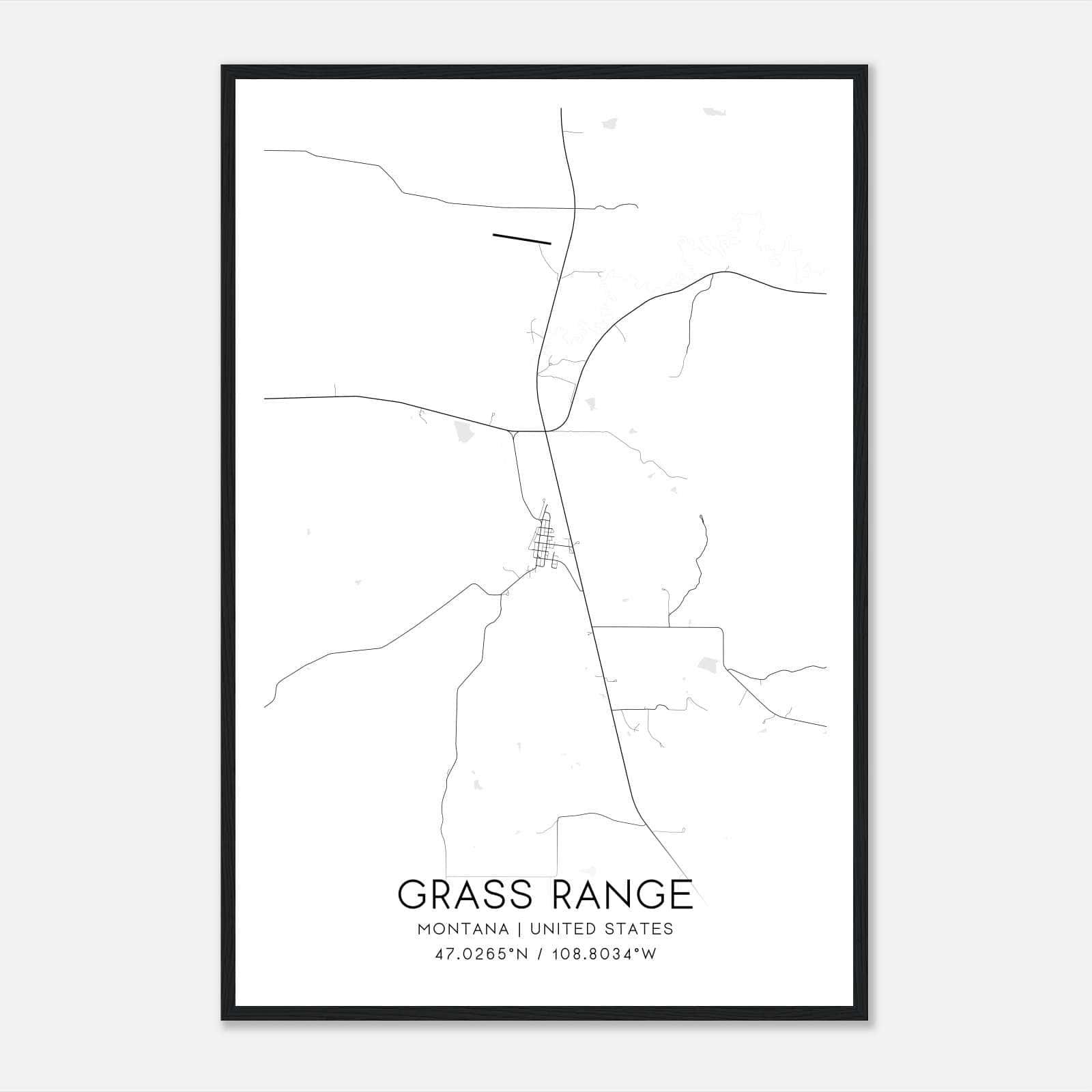 Grass Range Montana Map Poster, Modern Home Decor Wall Art Print ...