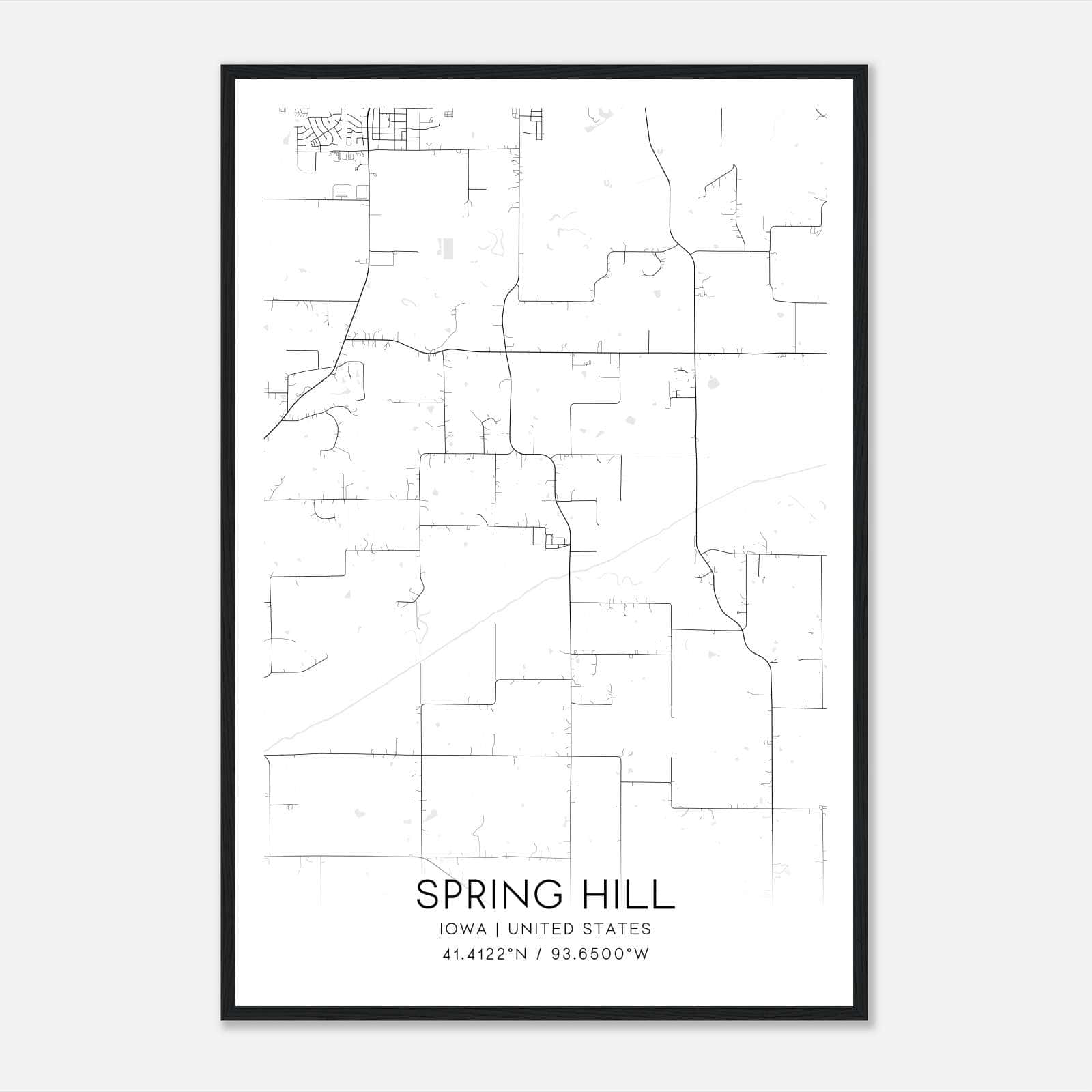 Spring Hill Iowa Map Poster, Modern Home Decor Wall Art Print - Custom ...