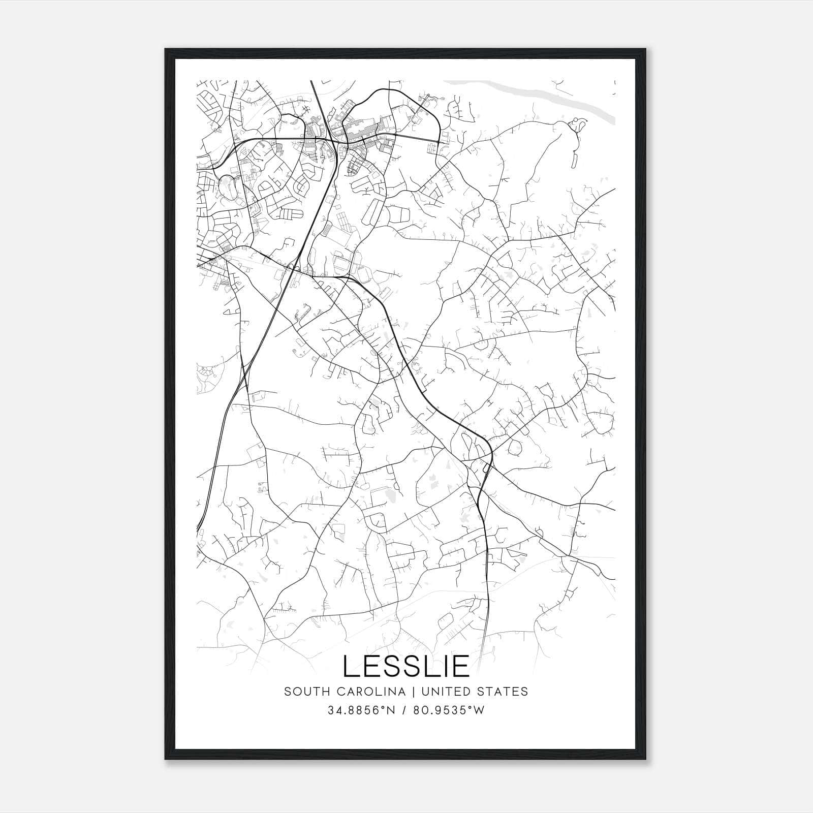 Lesslie South Carolina Map Poster, Modern Home Decor Wall Art Print ...