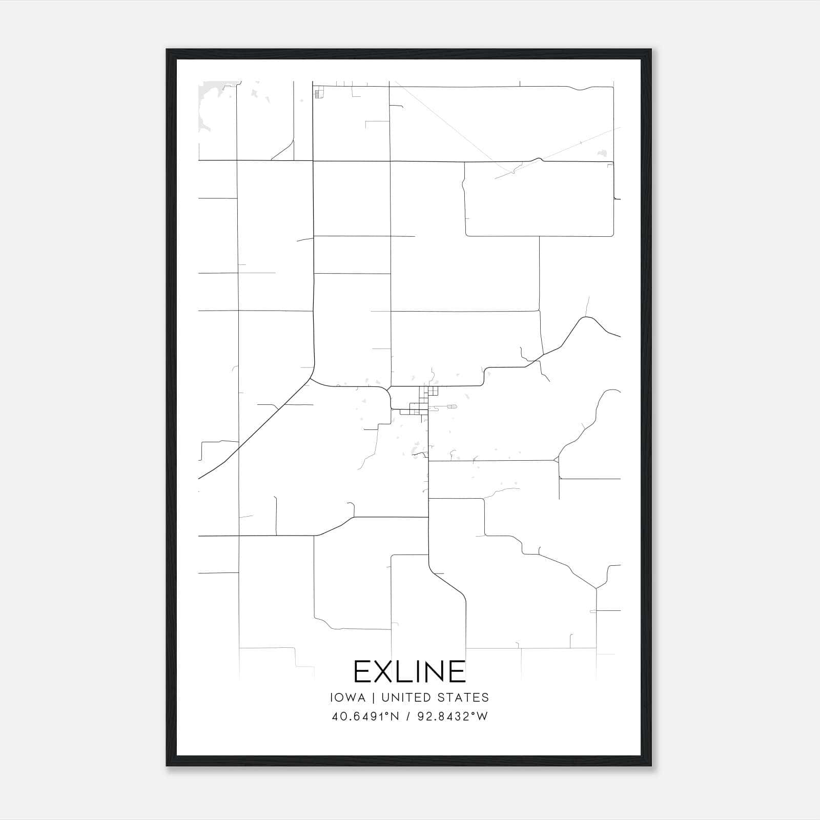 Exline Iowa Map Poster, Modern Home Decor Wall Art Print - Custom Maps ...