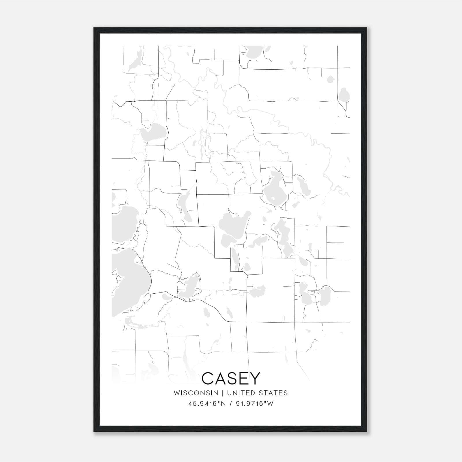 Casey Wisconsin Map Poster, Modern Home Decor Wall Art Print - Custom ...
