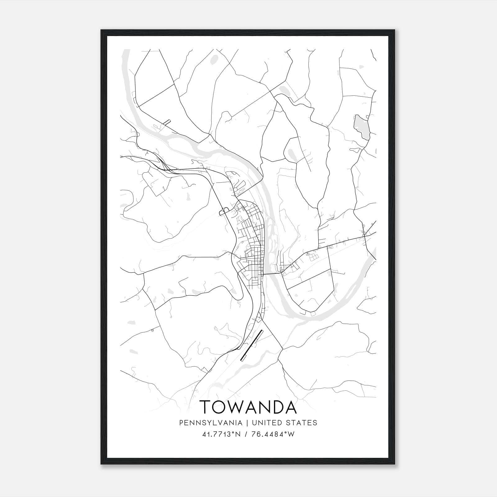 Towanda Pennsylvania Map Poster, Modern Home Decor Wall Art Print ...