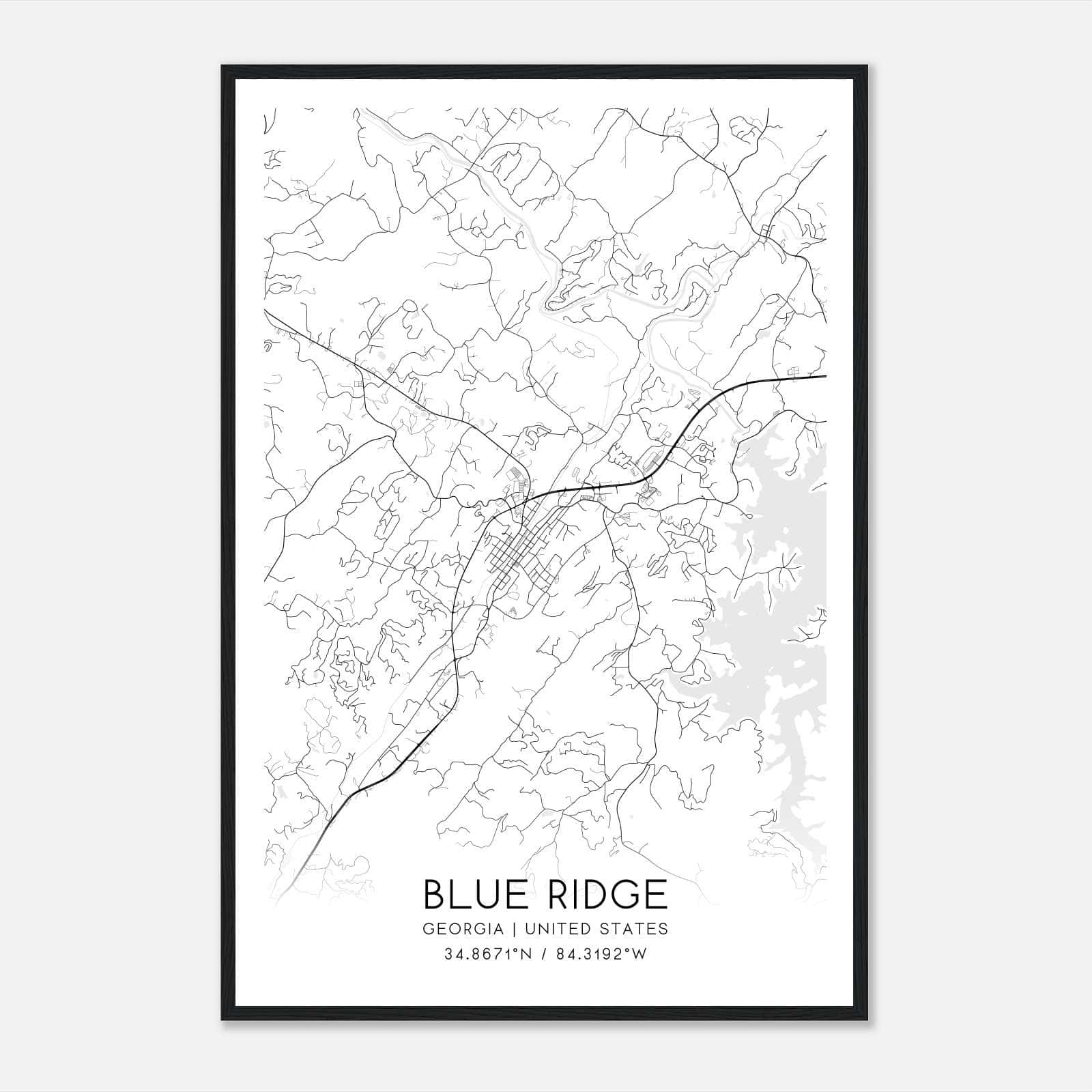 Blue Ridge Georgia Map Poster, Modern Home Decor Wall Art Print ...
