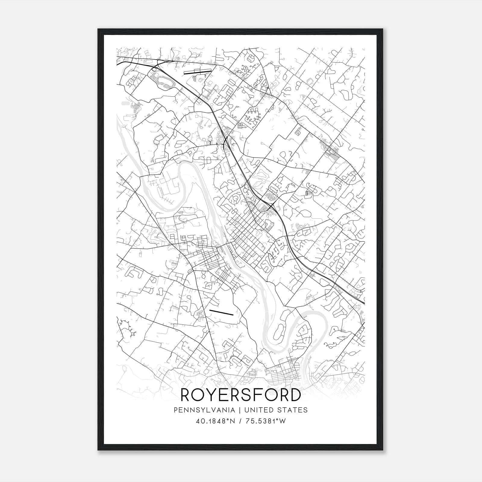 Royersford Pennsylvania Map Poster, Modern Home Decor Wall Art Print ...