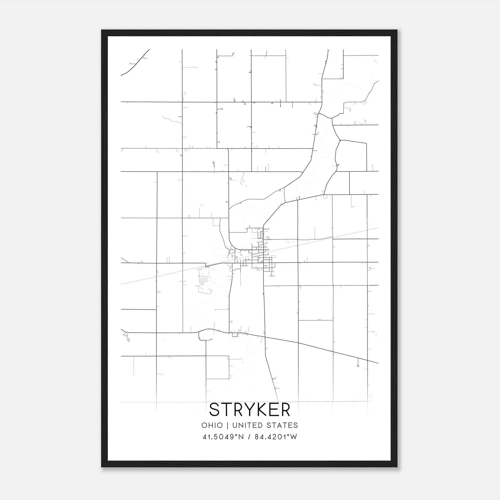 Stryker Ohio Map Poster, Modern Home Decor Wall Art Print - Custom Maps ...