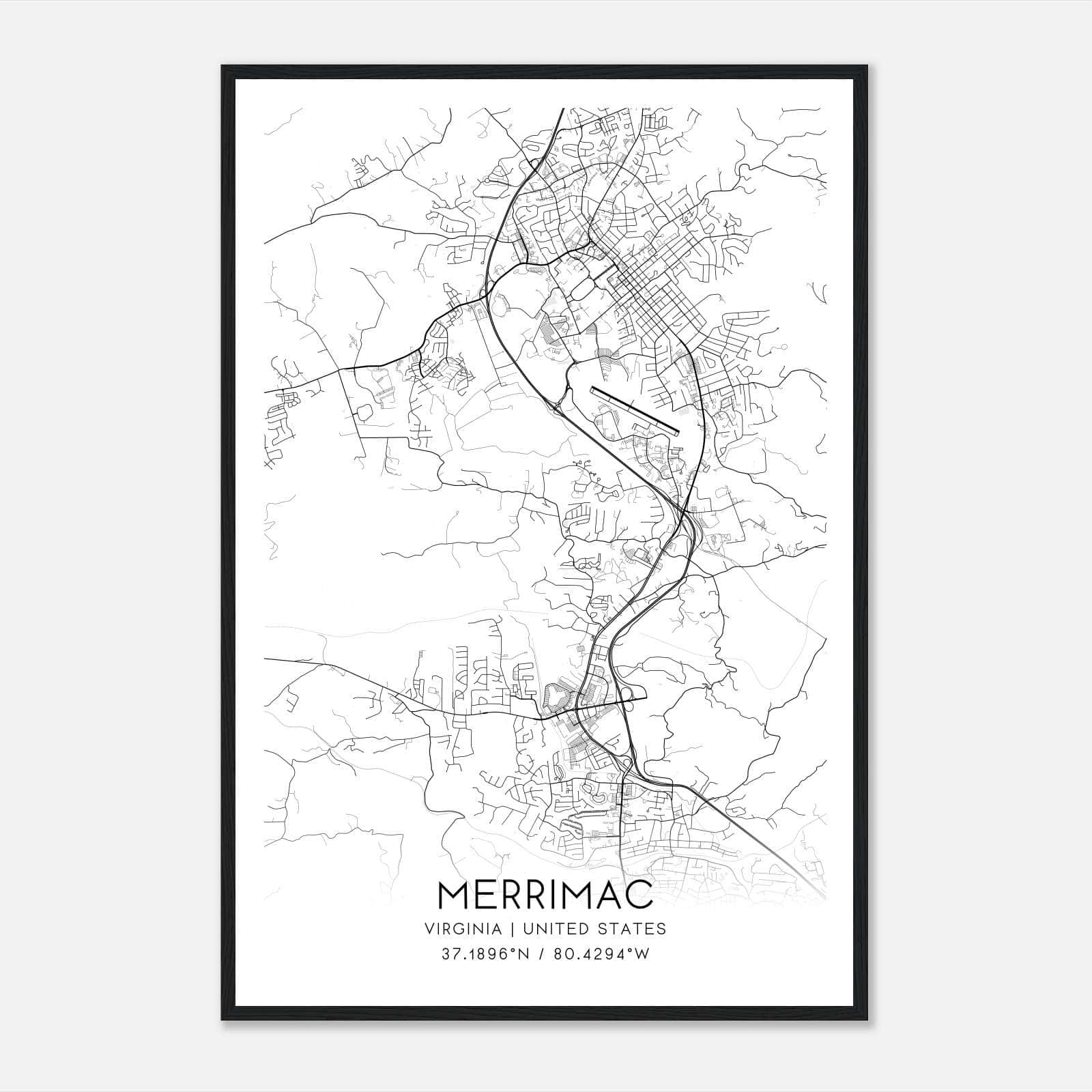 Merrimac Virginia Map Poster, Modern Home Decor Wall Art Print - Custom ...