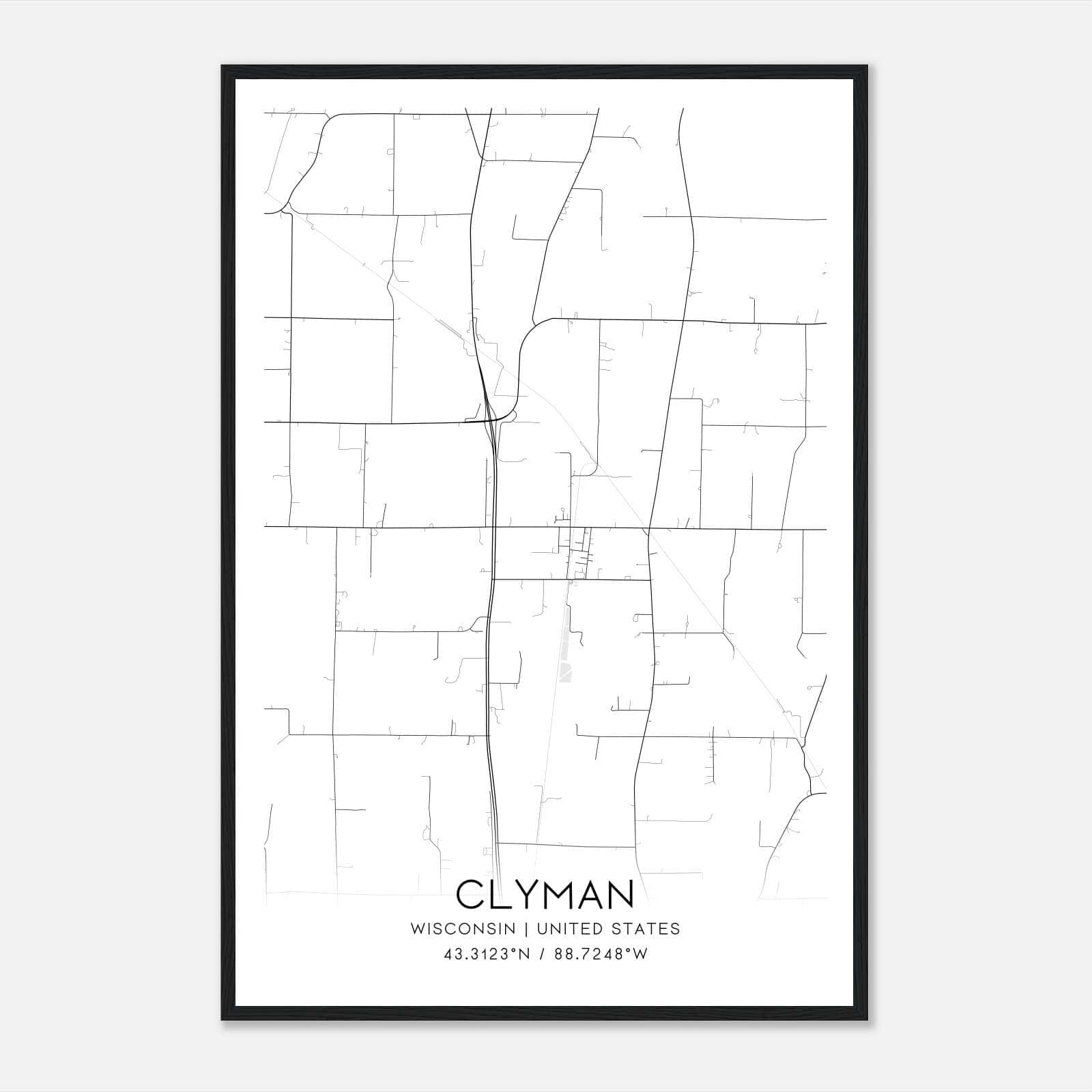 Clyman Wisconsin Map Poster, Modern Home Decor Wall Art Print - Custom ...