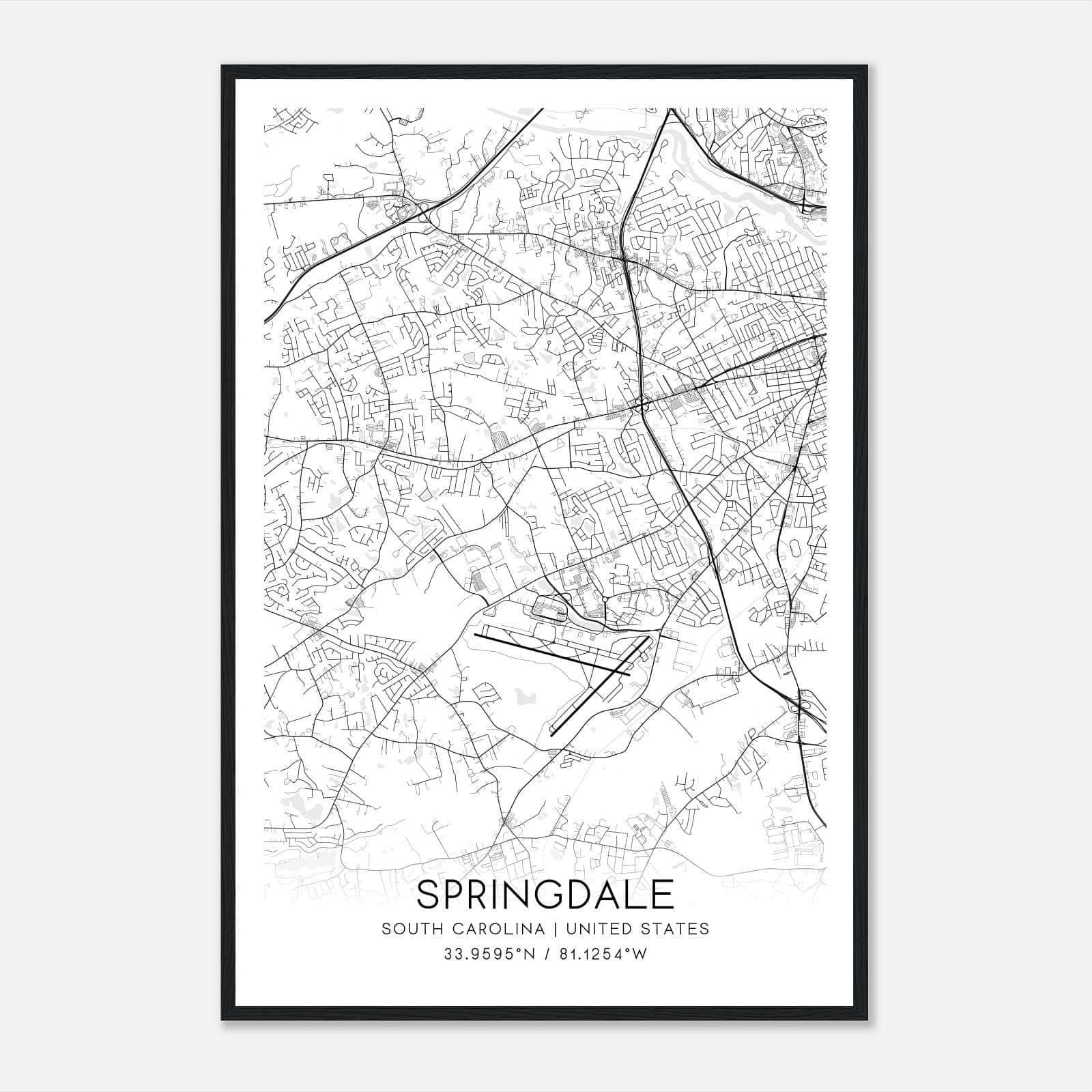 Springdale South Carolina Map Poster, Modern Home Decor Wall Art Print ...