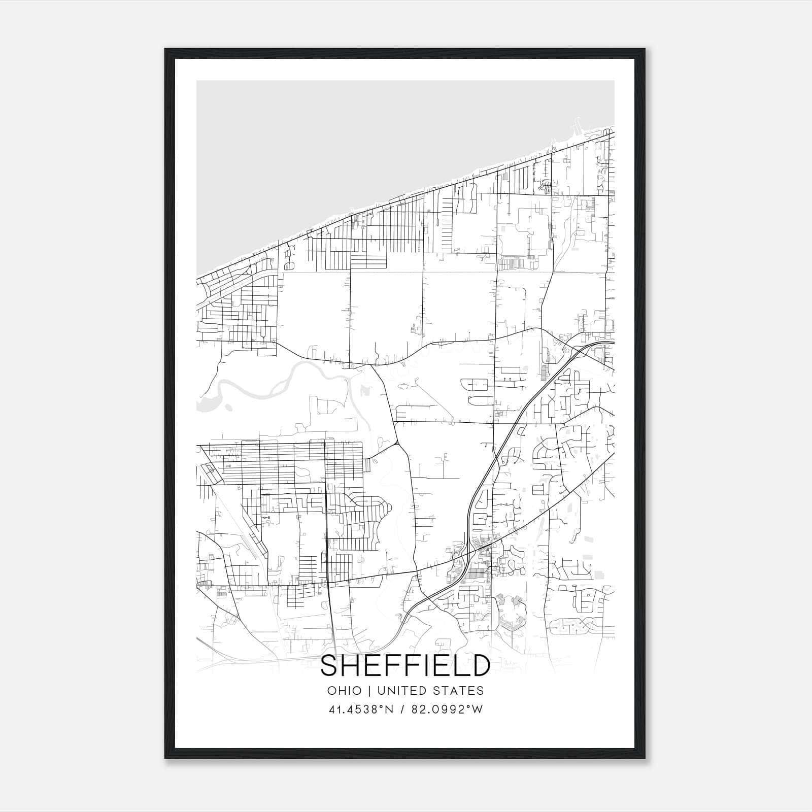 Sheffield Ohio Map Poster, Modern Home Decor Wall Art Print - Custom ...