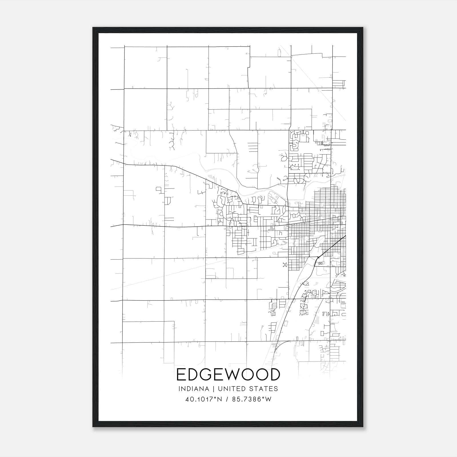 Edgewood Indiana Map Poster, Modern Home Decor Wall Art Print - Custom ...