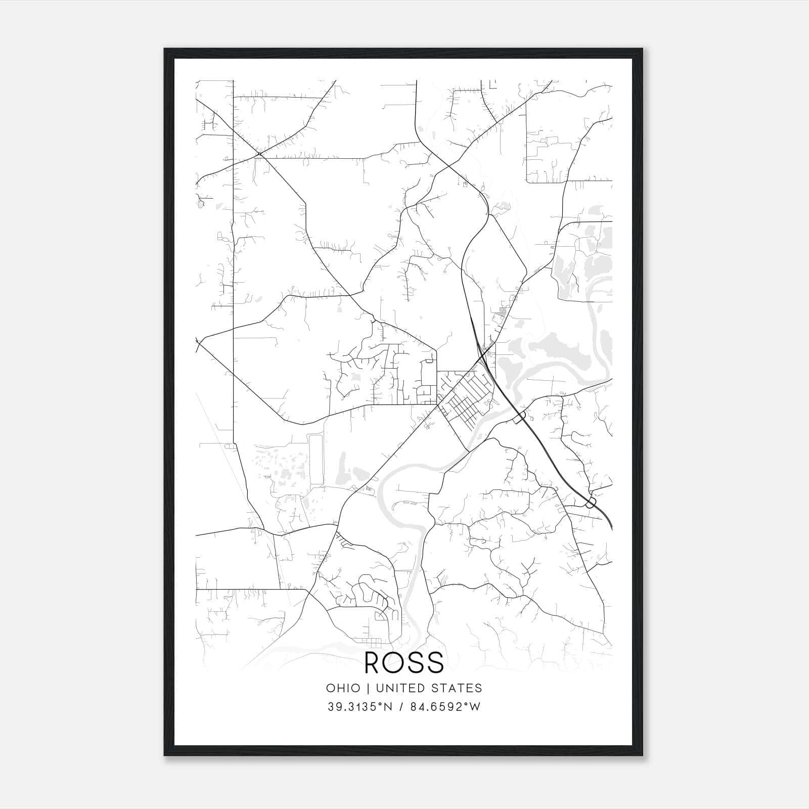 Ross Ohio Map Poster, Modern Home Decor Wall Art Print - Custom Maps & Posters
