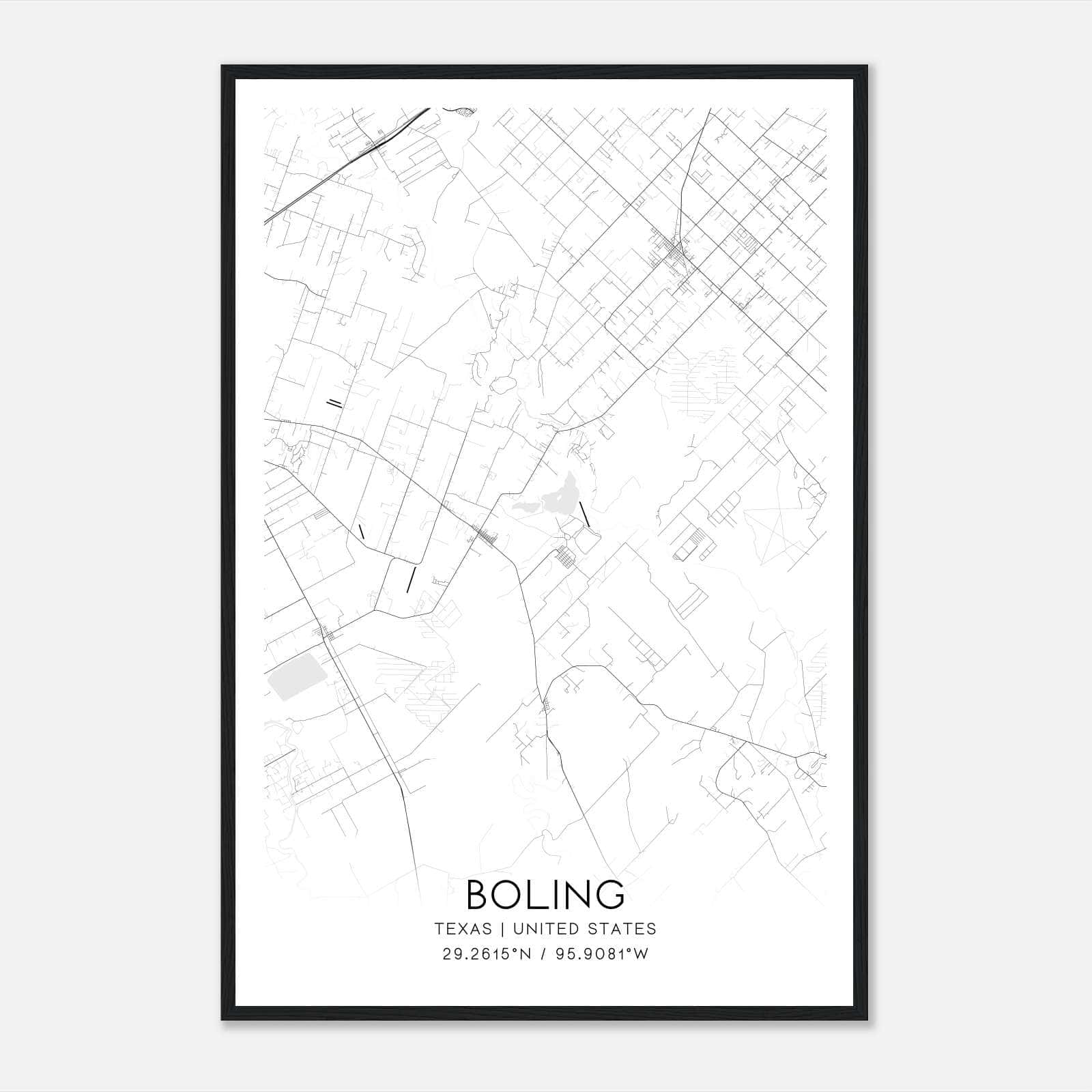 Boling Texas Map Poster, Modern Home Decor Wall Art Print - Custom Maps ...
