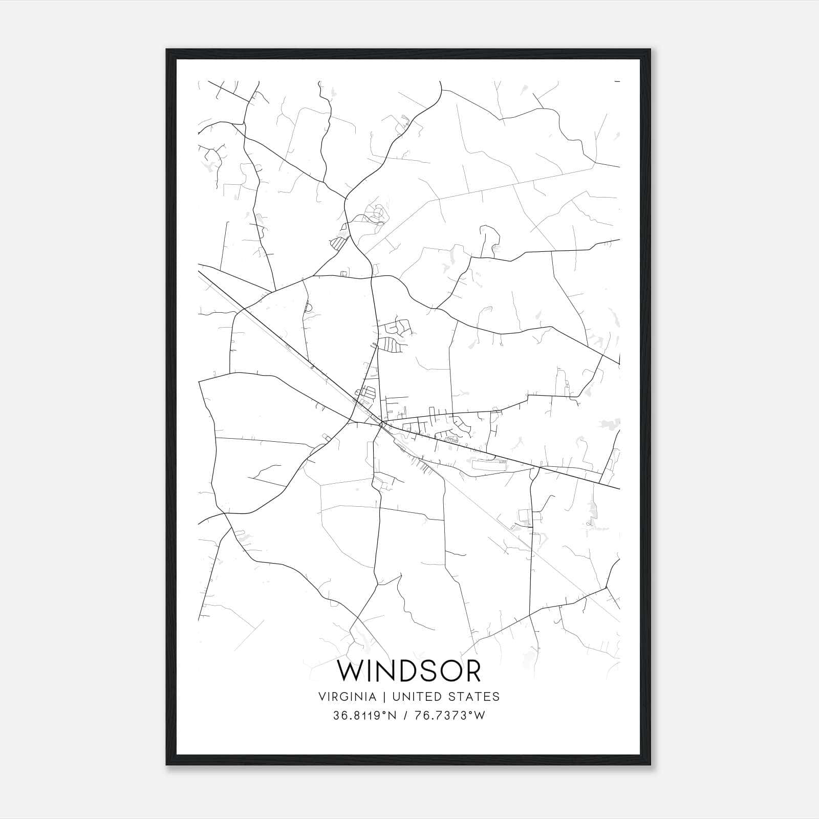 Windsor Virginia Map Poster, Modern Home Decor Wall Art Print - Custom ...
