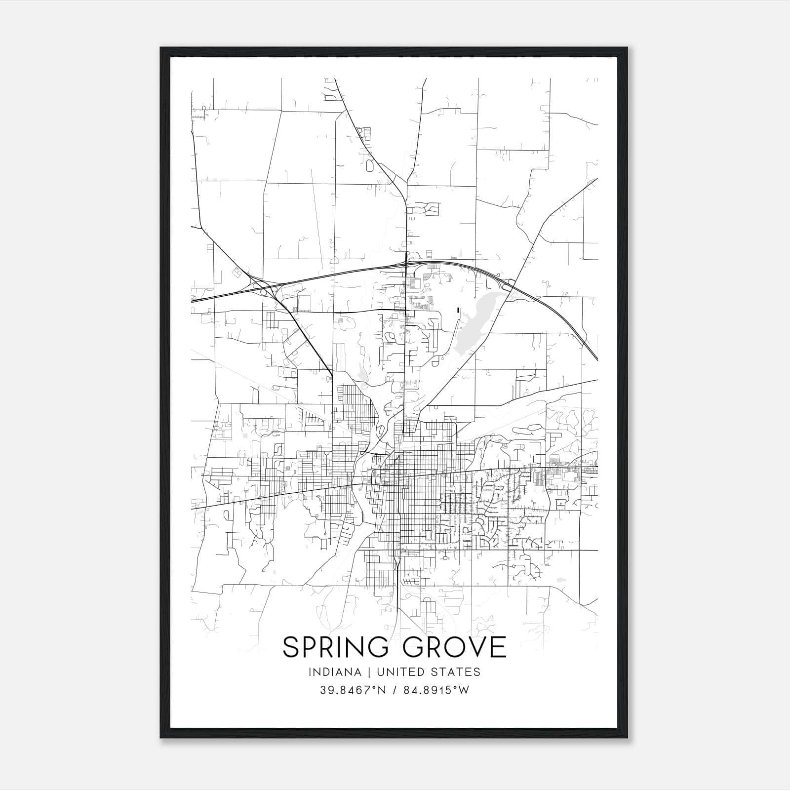 Spring Grove Indiana Map Poster, Modern Home Decor Wall Art Print ...