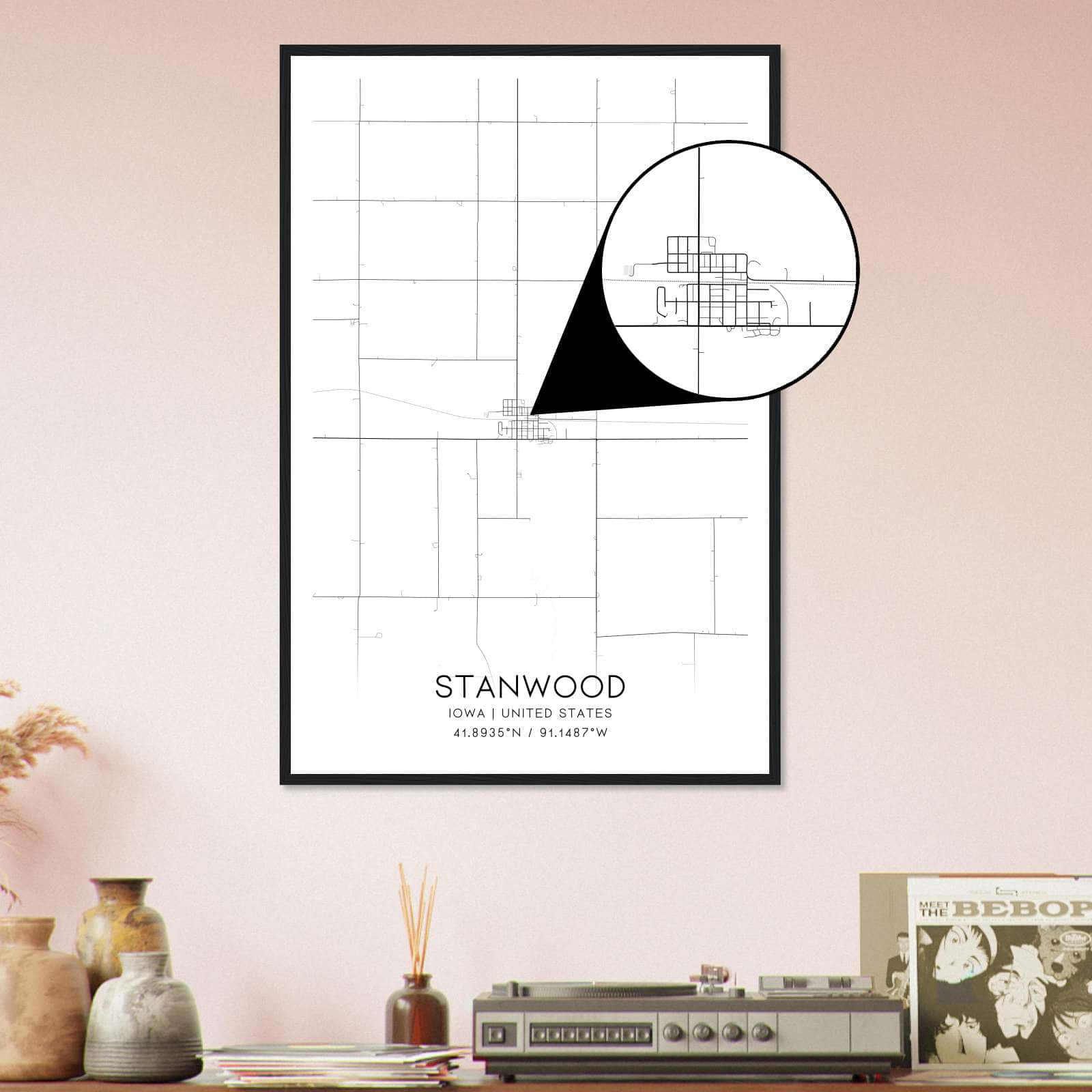 Stanwood Iowa Map Poster, Modern Home Decor Wall Art Print - Custom ...