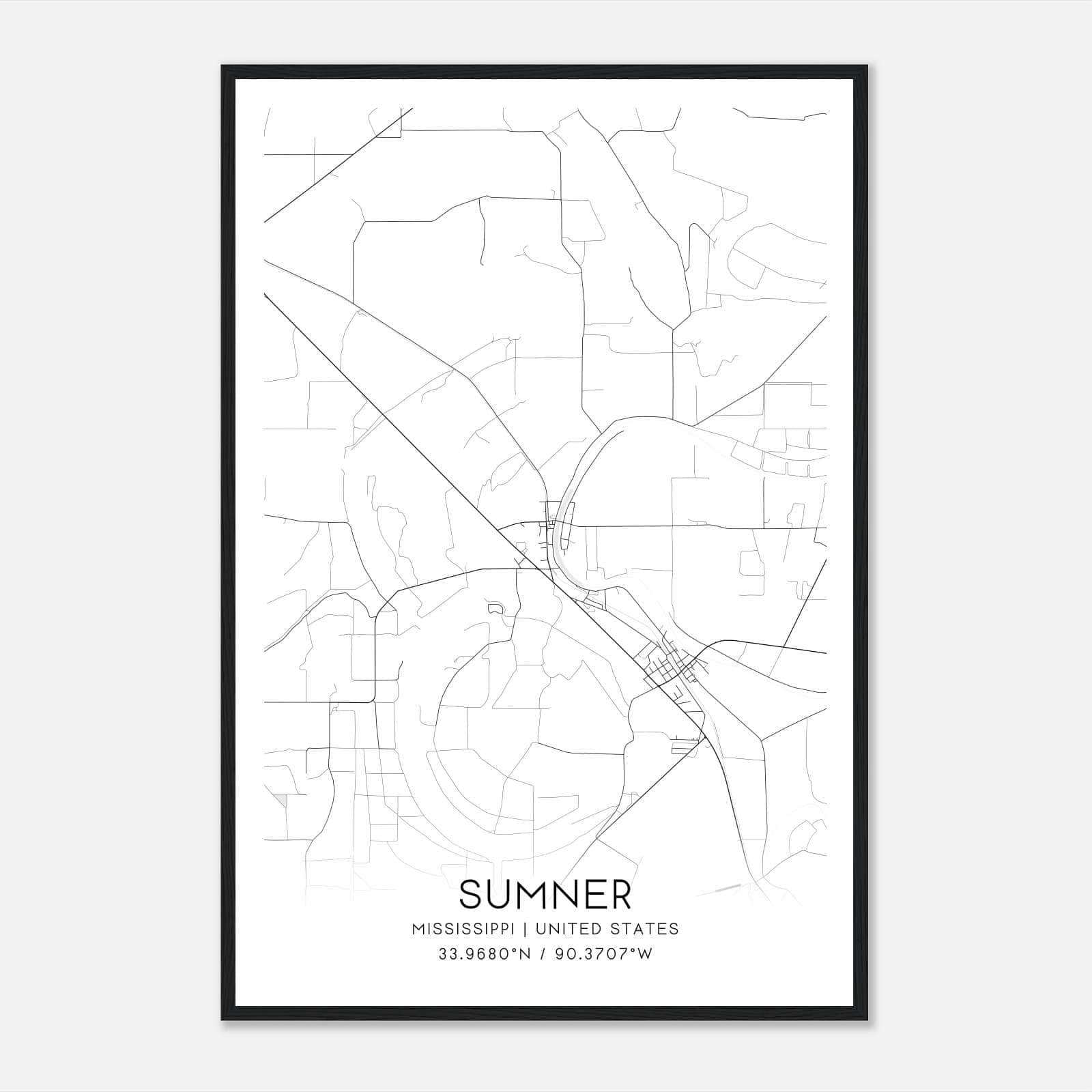 Sumner Mississippi Map Poster, Modern Home Decor Wall Art Print ...