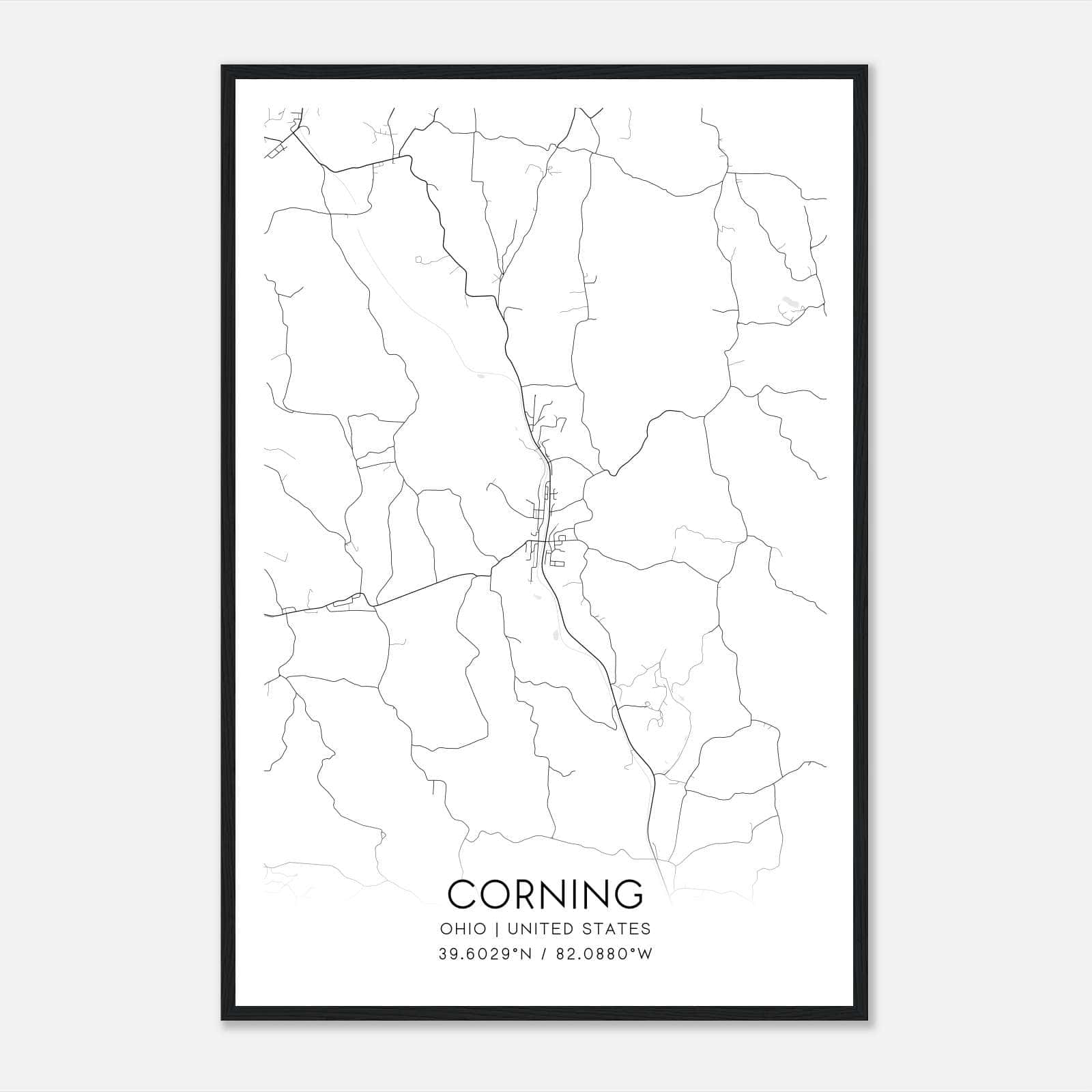 Corning Ohio Map Poster, Modern Home Decor Wall Art Print - Custom Maps ...