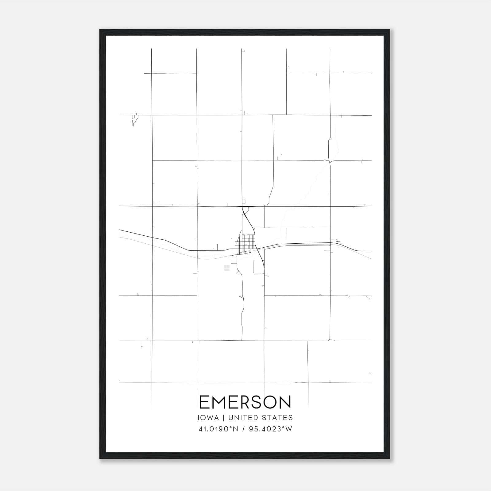 Emerson Iowa Map Poster, Modern Home Decor Wall Art Print - Custom Maps ...