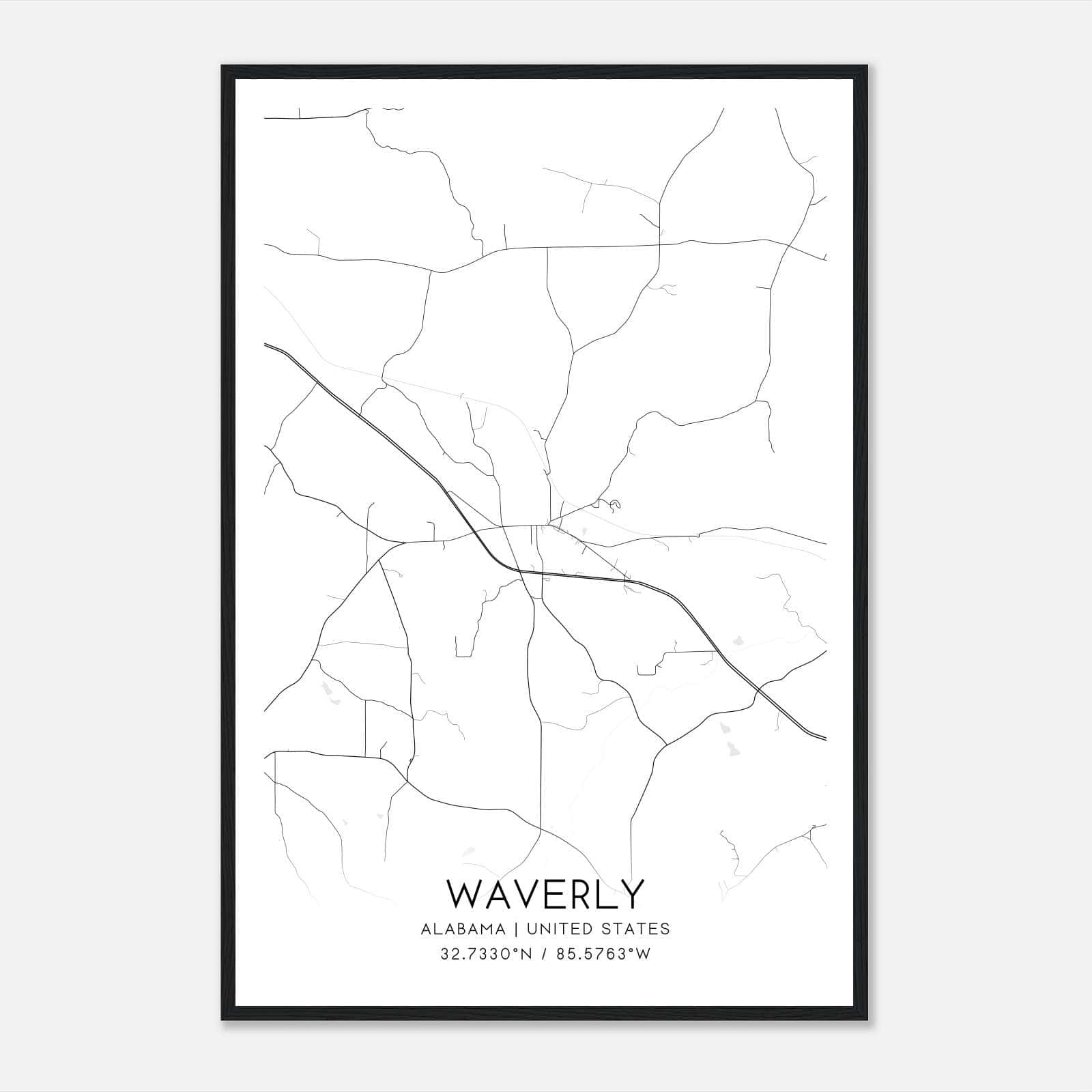 Waverly Alabama Map Poster, Modern Home Decor Wall Art Print - Custom ...