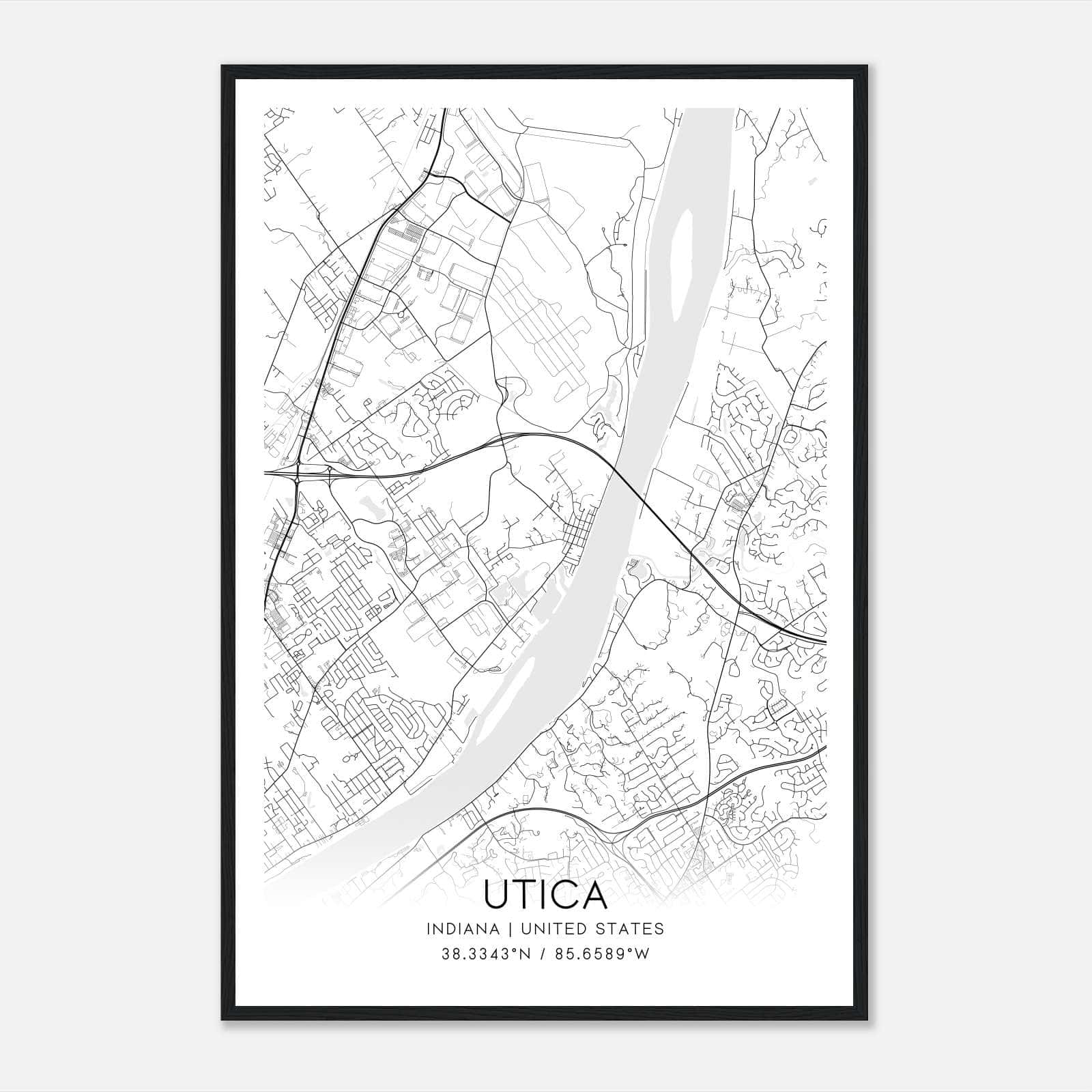 Utica Indiana Map Poster, Modern Home Decor Wall Art Print - Custom ...