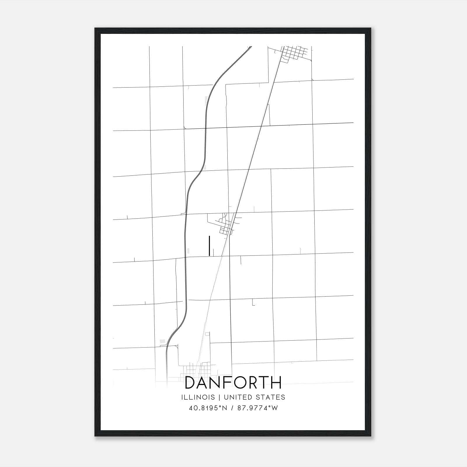 Danforth Illinois Map Poster, Modern Home Decor Wall Art Print - Custom ...