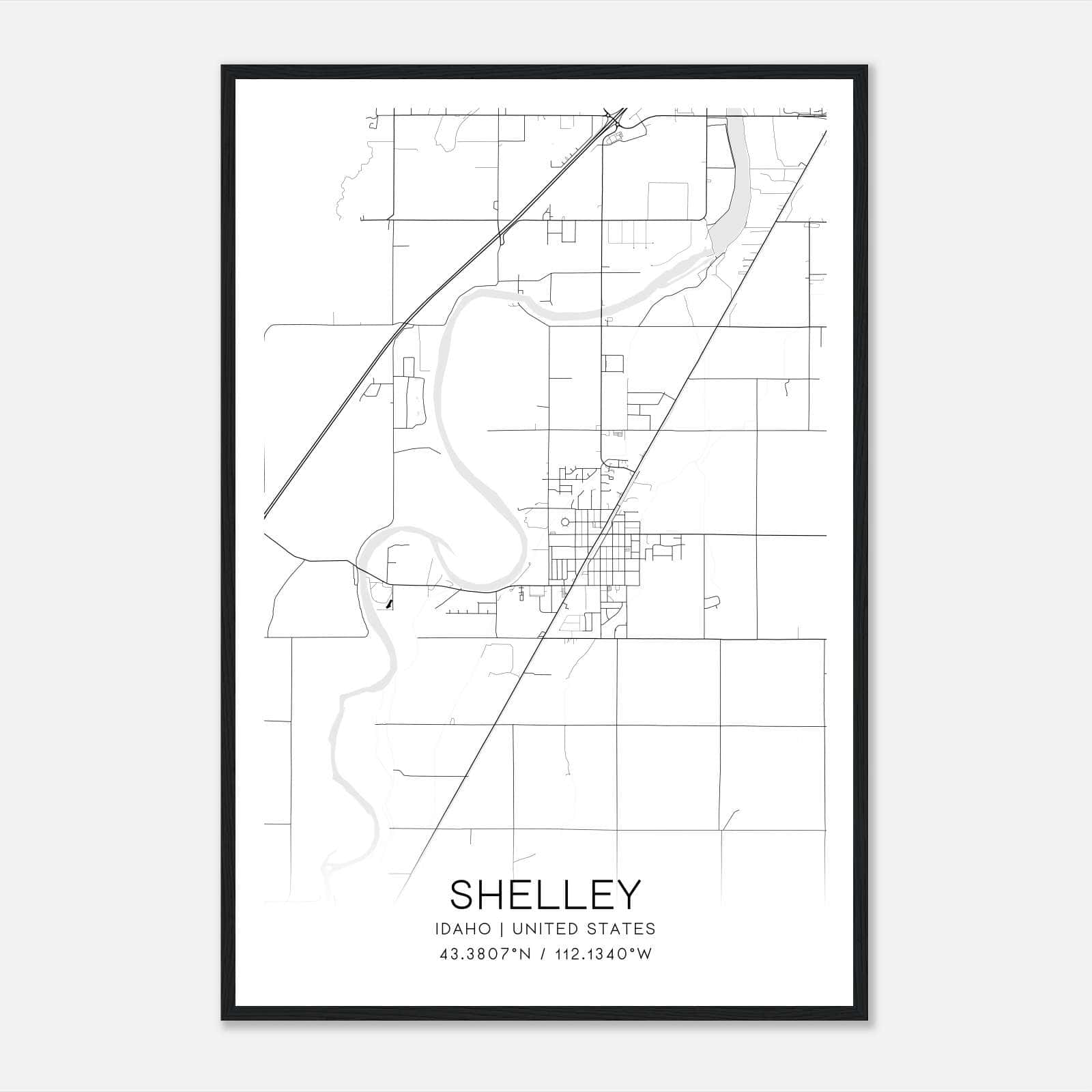 Shelley Idaho Map Poster, Modern Home Decor Wall Art Print - Custom ...