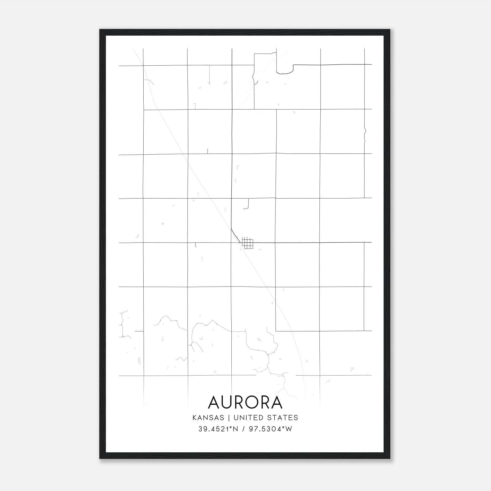 Aurora Kansas Map Poster, Modern Home Decor Wall Art Print - Custom ...