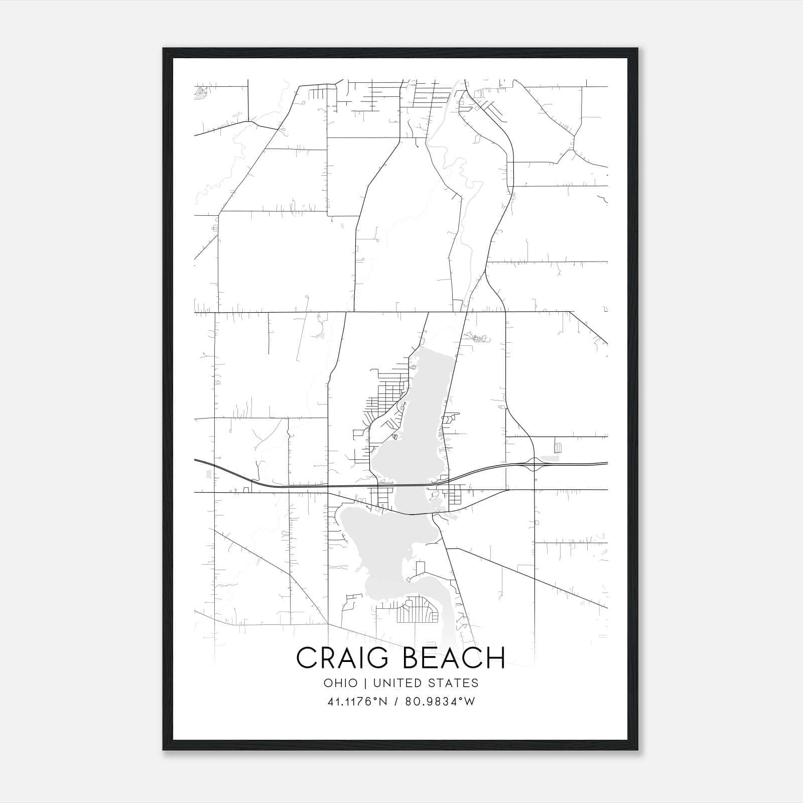 Craig Beach Ohio Map Poster, Modern Home Decor Wall Art Print - Custom ...