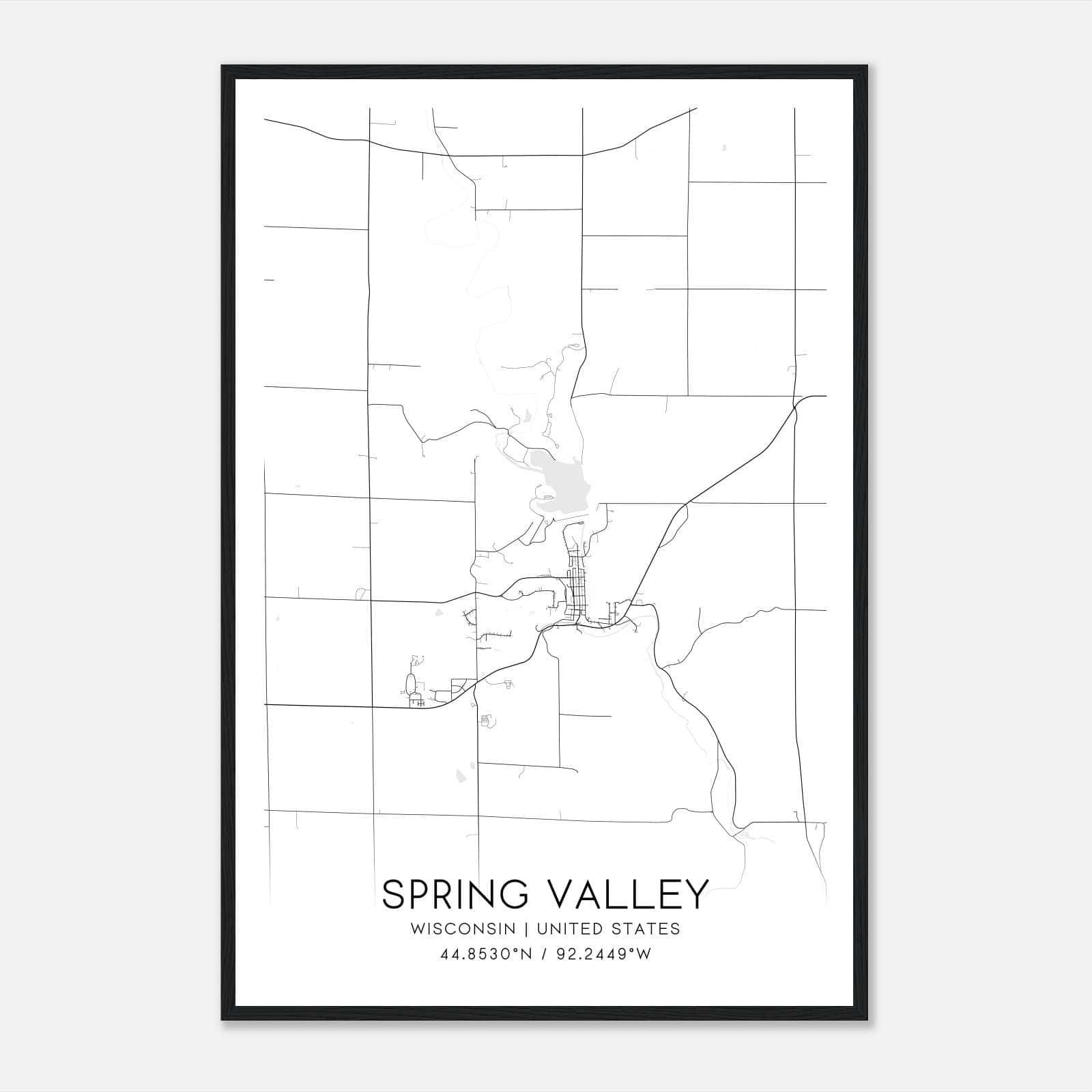 Spring Valley Wisconsin Map Poster, Modern Home Decor Wall Art Print ...