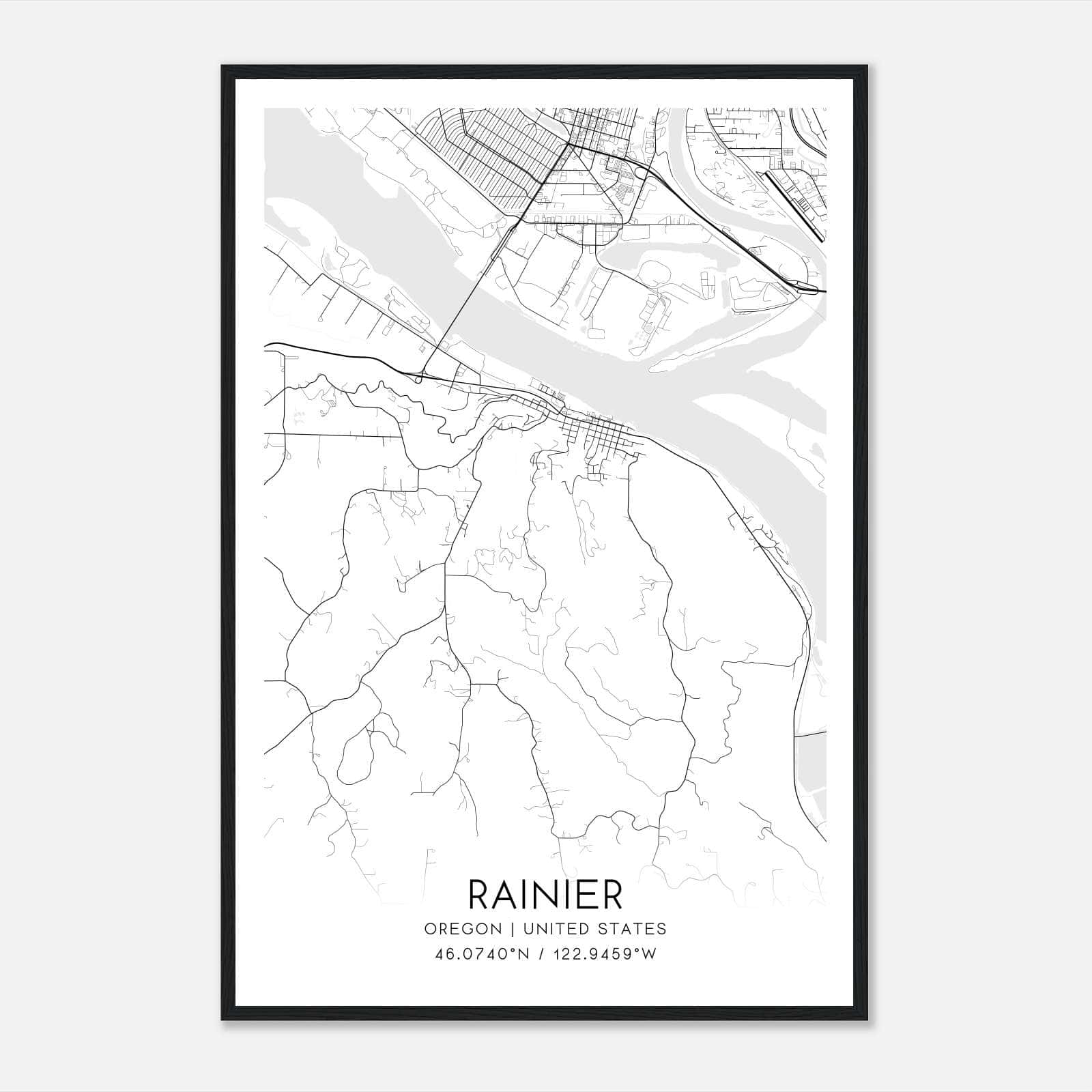 Rainier Oregon Map Poster, Modern Home Decor Wall Art Print - Custom ...