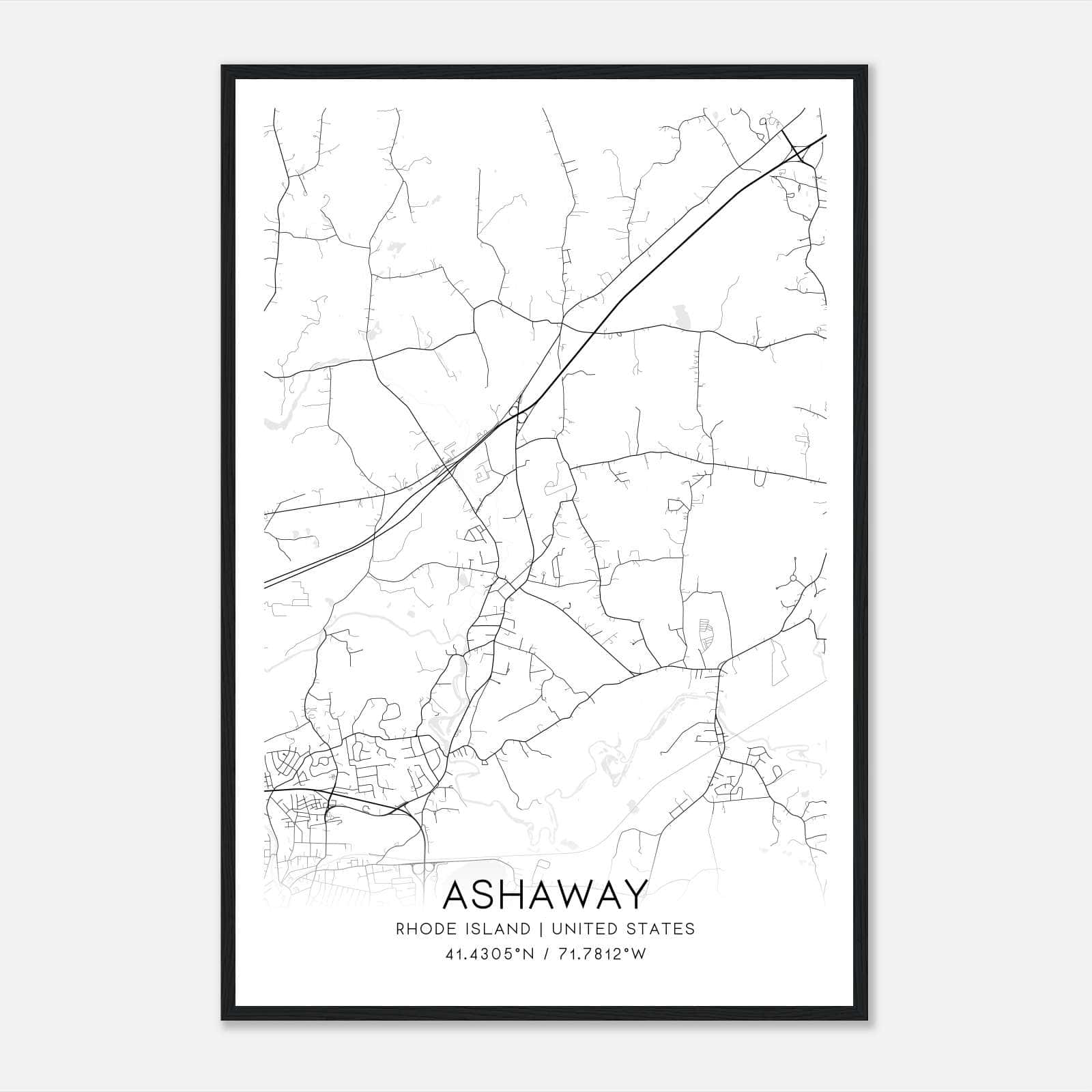 Ashaway Rhode Island Map Poster, Modern Home Decor Wall Art Print ...