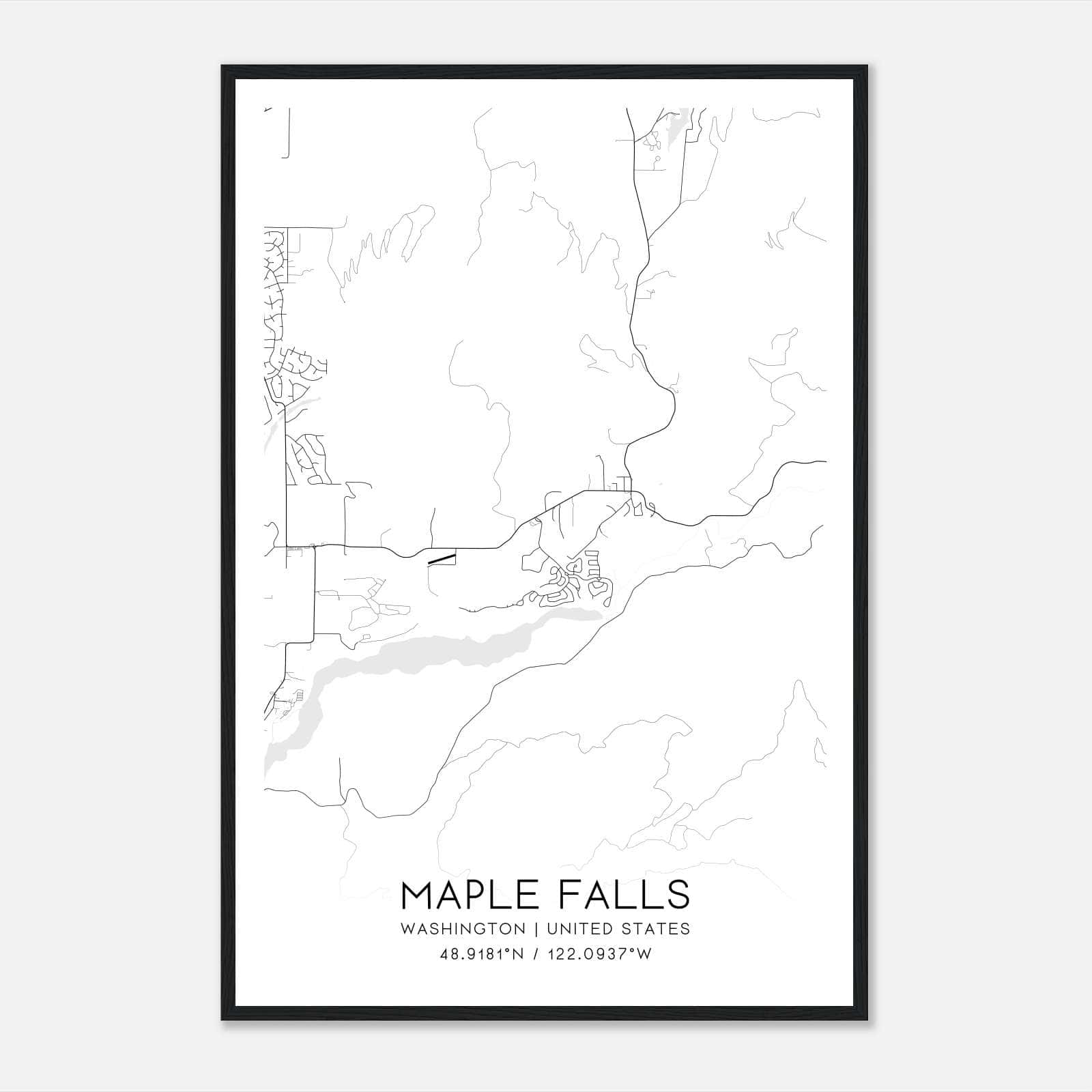 Maple Falls Washington Map Poster, Modern Home Decor Wall Art Print ...