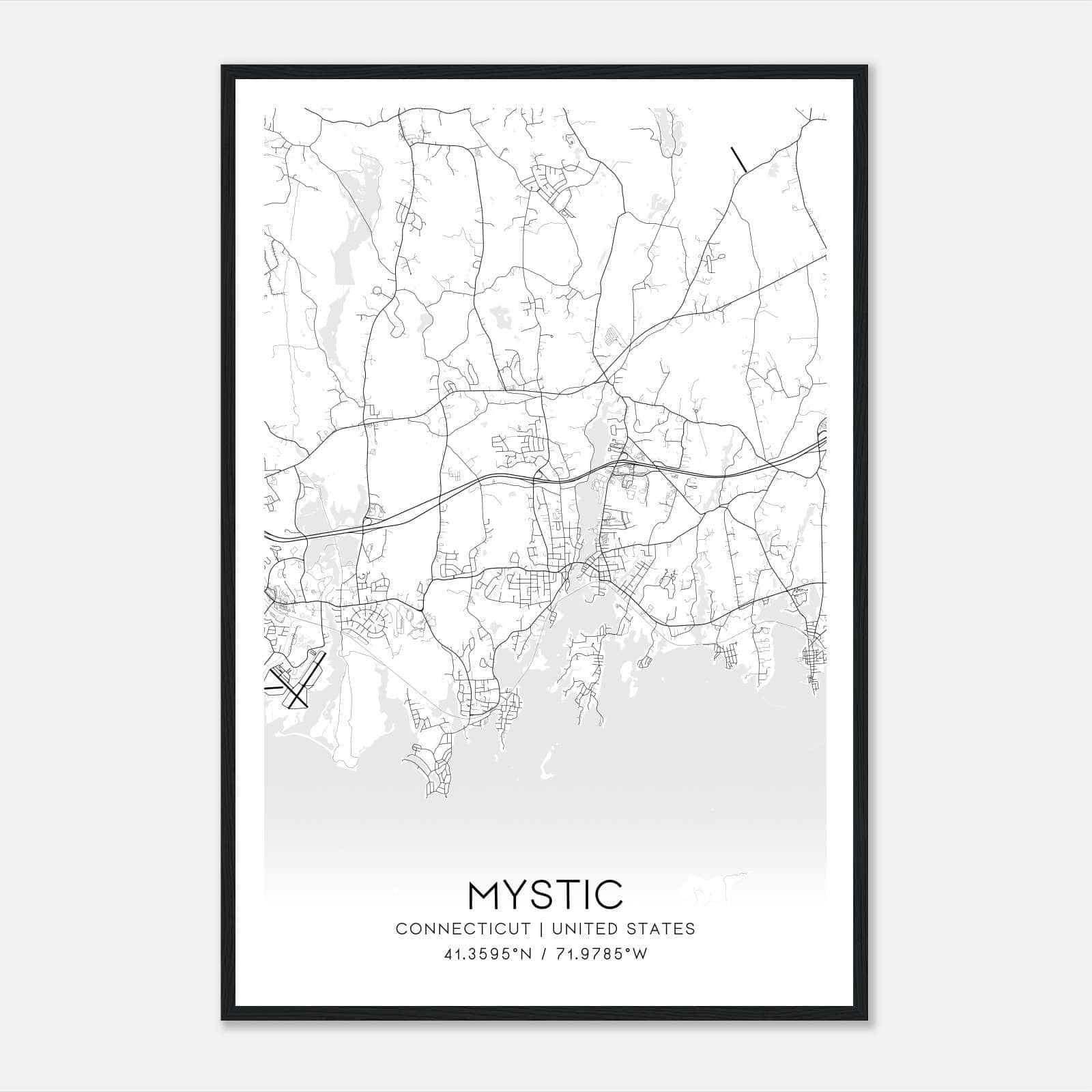 Mystic Connecticut Map Poster, Modern Home Decor Wall Art Print - Custom Maps & Posters