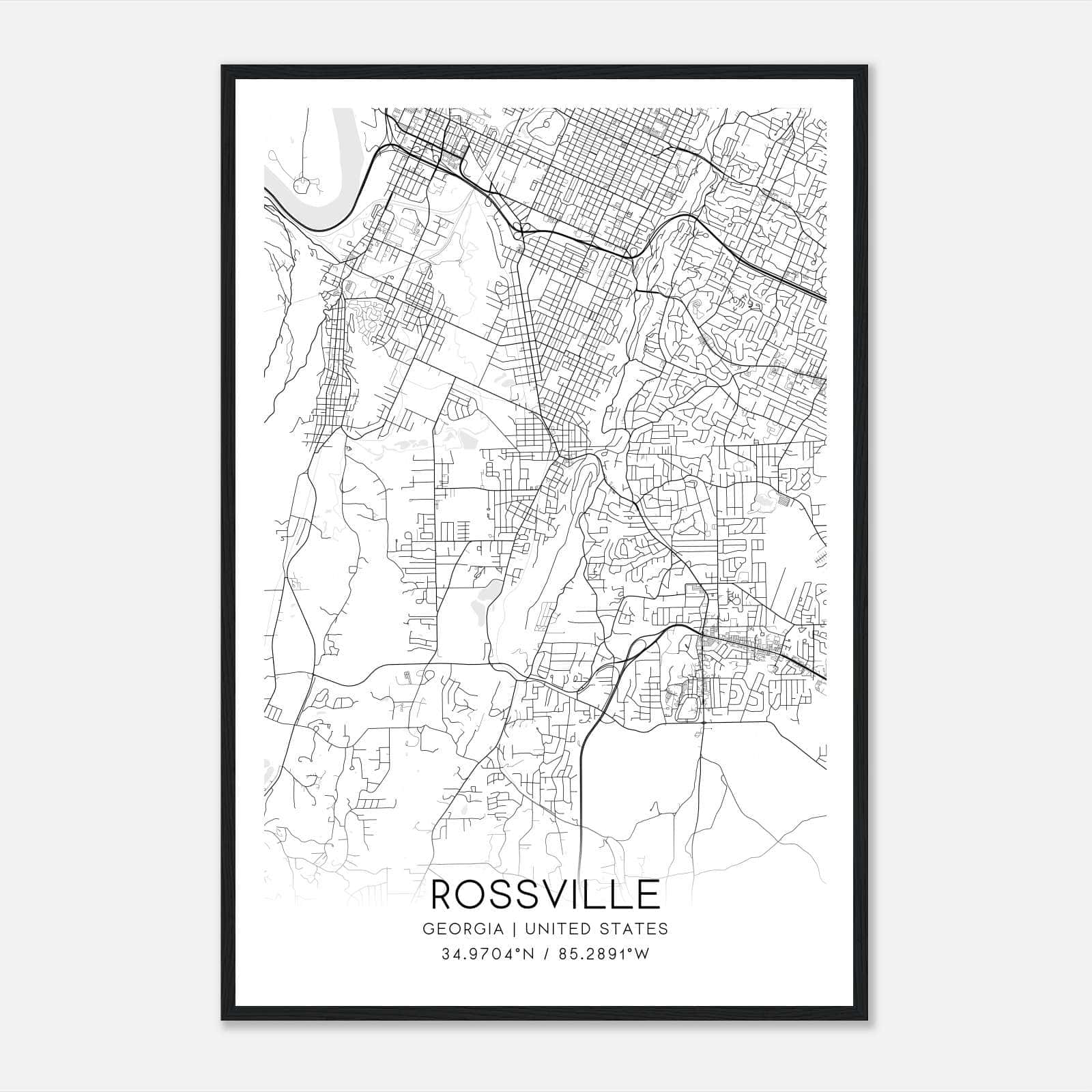 Rossville Georgia Map Poster, Modern Home Decor Wall Art Print - Custom ...