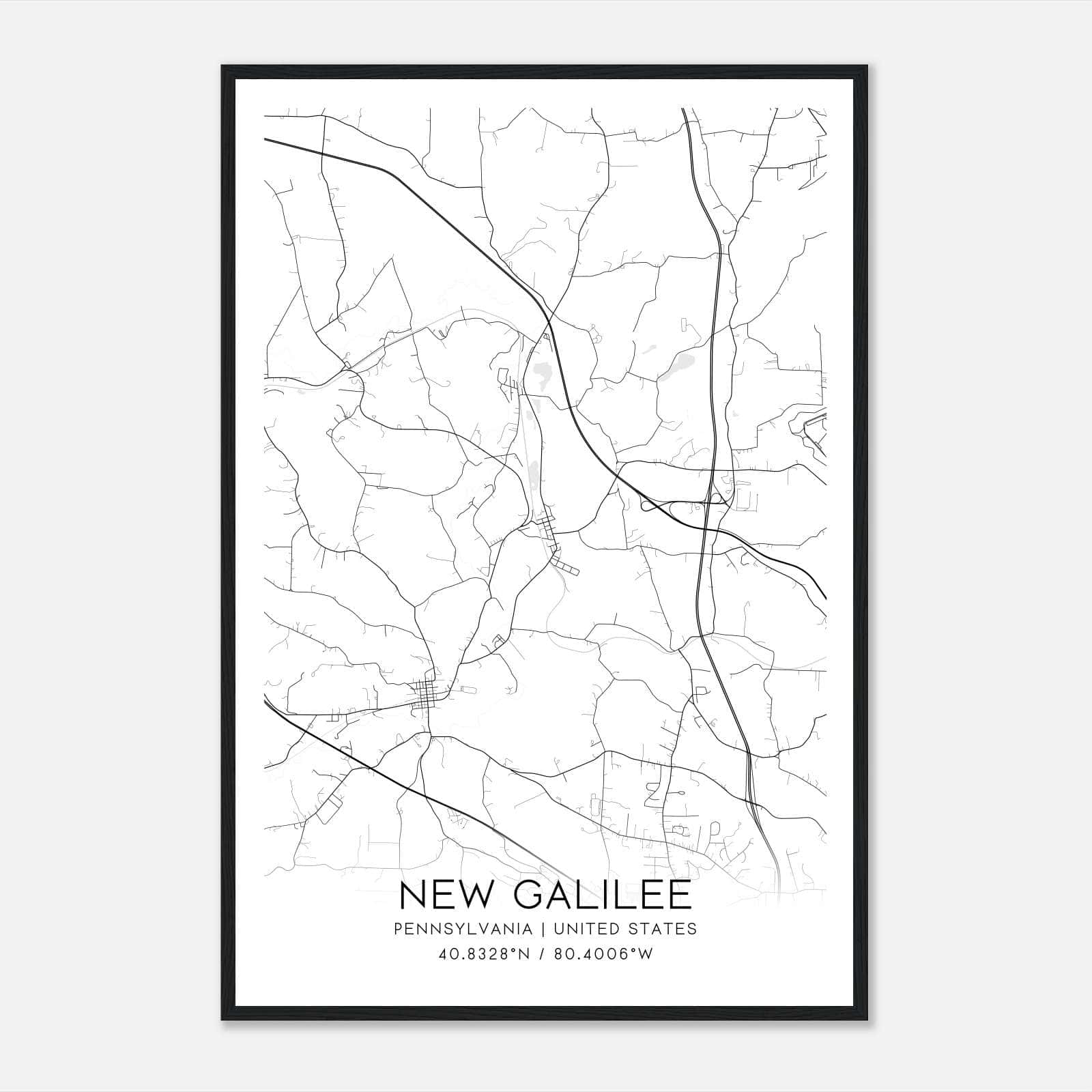 New Galilee Pennsylvania Map Poster, Modern Home Decor Wall Art Print ...