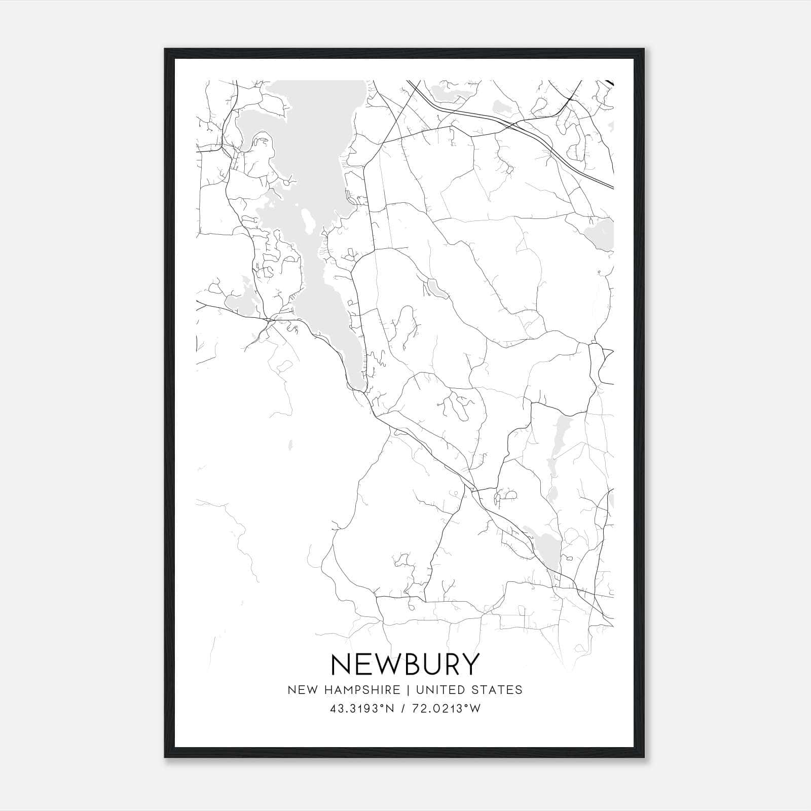 Newbury New Hampshire Map Poster, Modern Home Decor Wall Art Print ...
