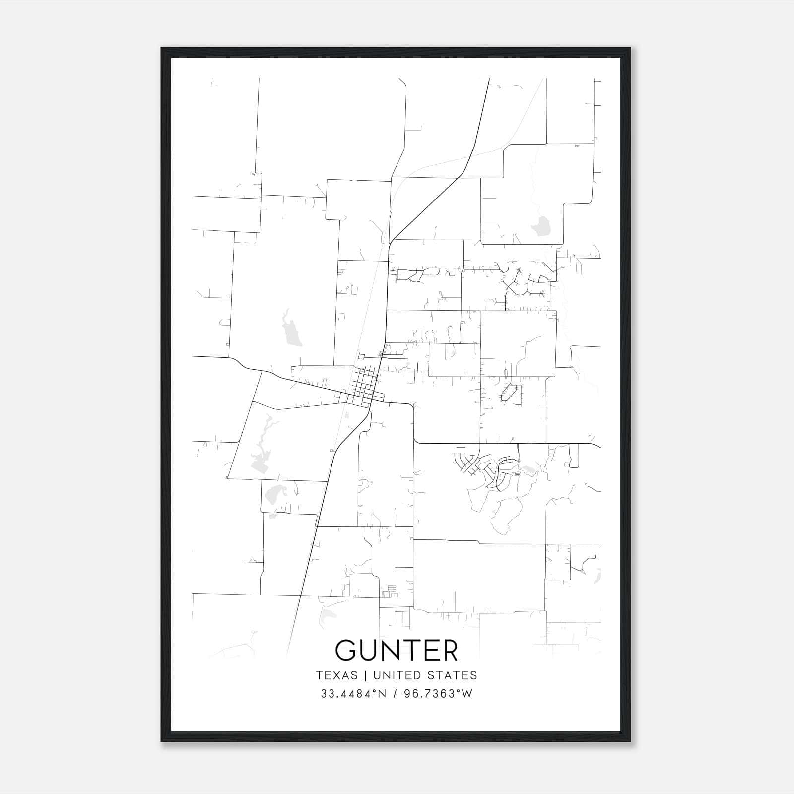 Gunter Texas Map Poster, Modern Home Decor Wall Art Print - Custom Maps ...