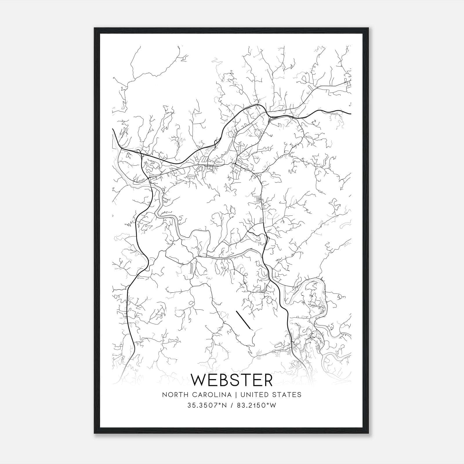 Webster North Carolina Map Poster, Modern Home Decor Wall Art Print ...