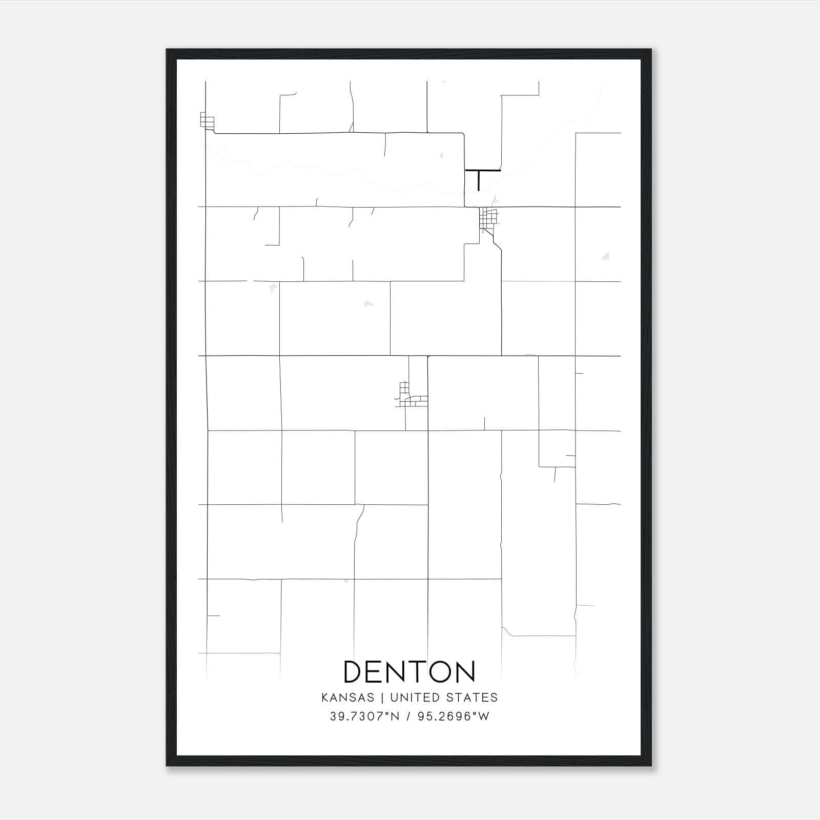 Denton Kansas Map Poster, Modern Home Decor Wall Art Print - Custom ...