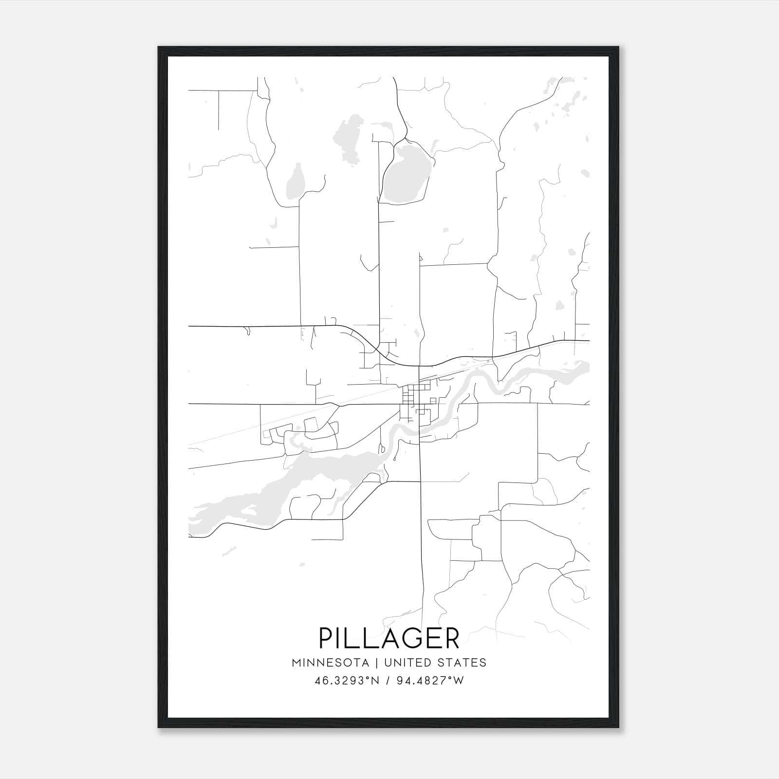 Pillager Minnesota Map Poster, Modern Home Decor Wall Art Print ...